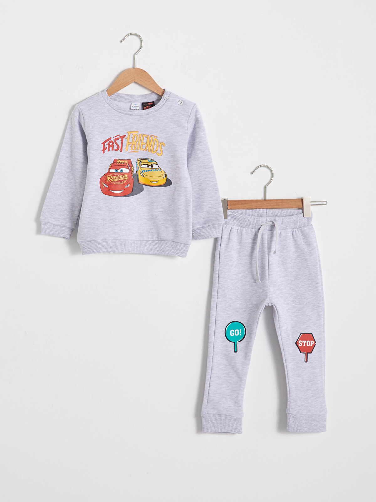 Erkek Bebek Arabalar Baskılı Sweatshirt ve Pantolon