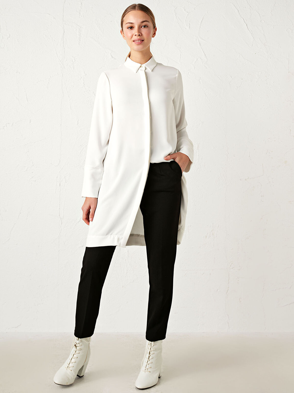 Bilek Boy Beli Lastikli Krep Pantolon