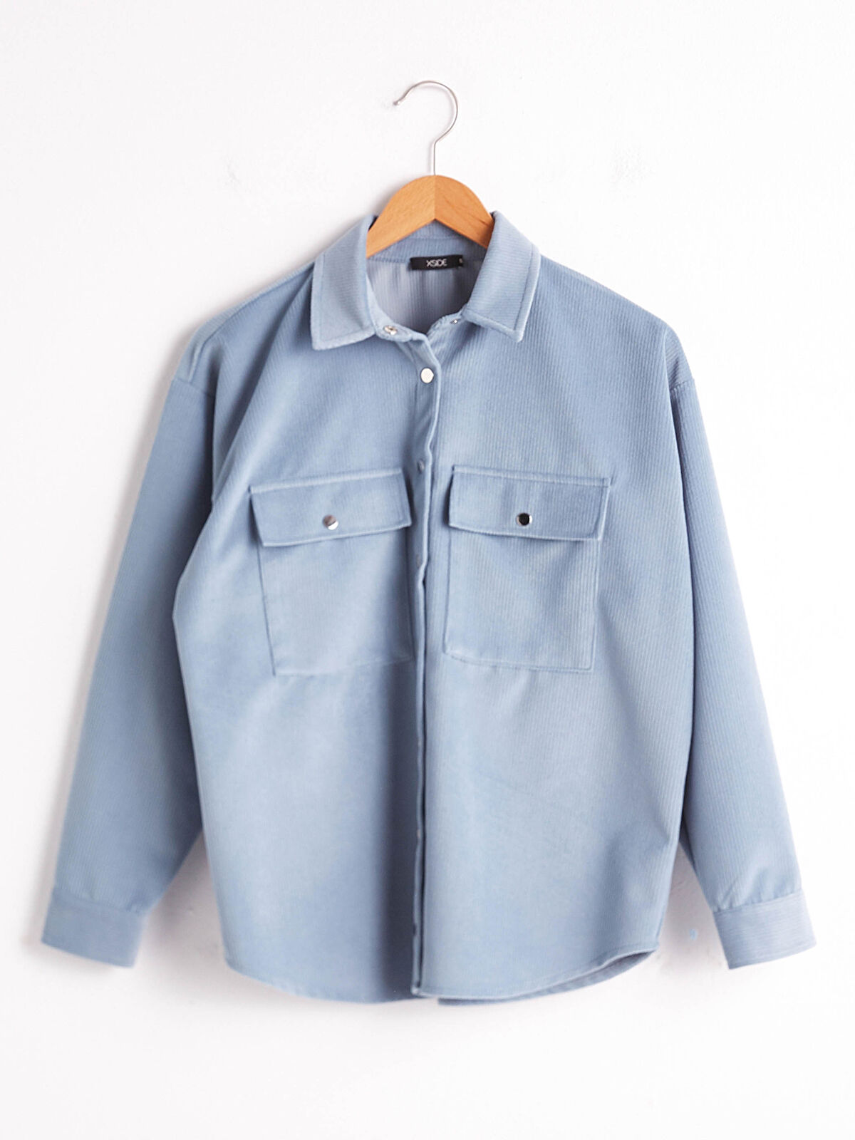 XSIDE Önden Düğme Kapamalı Düz Uzun Kollu Kadife Kadın Gömlek Ceket