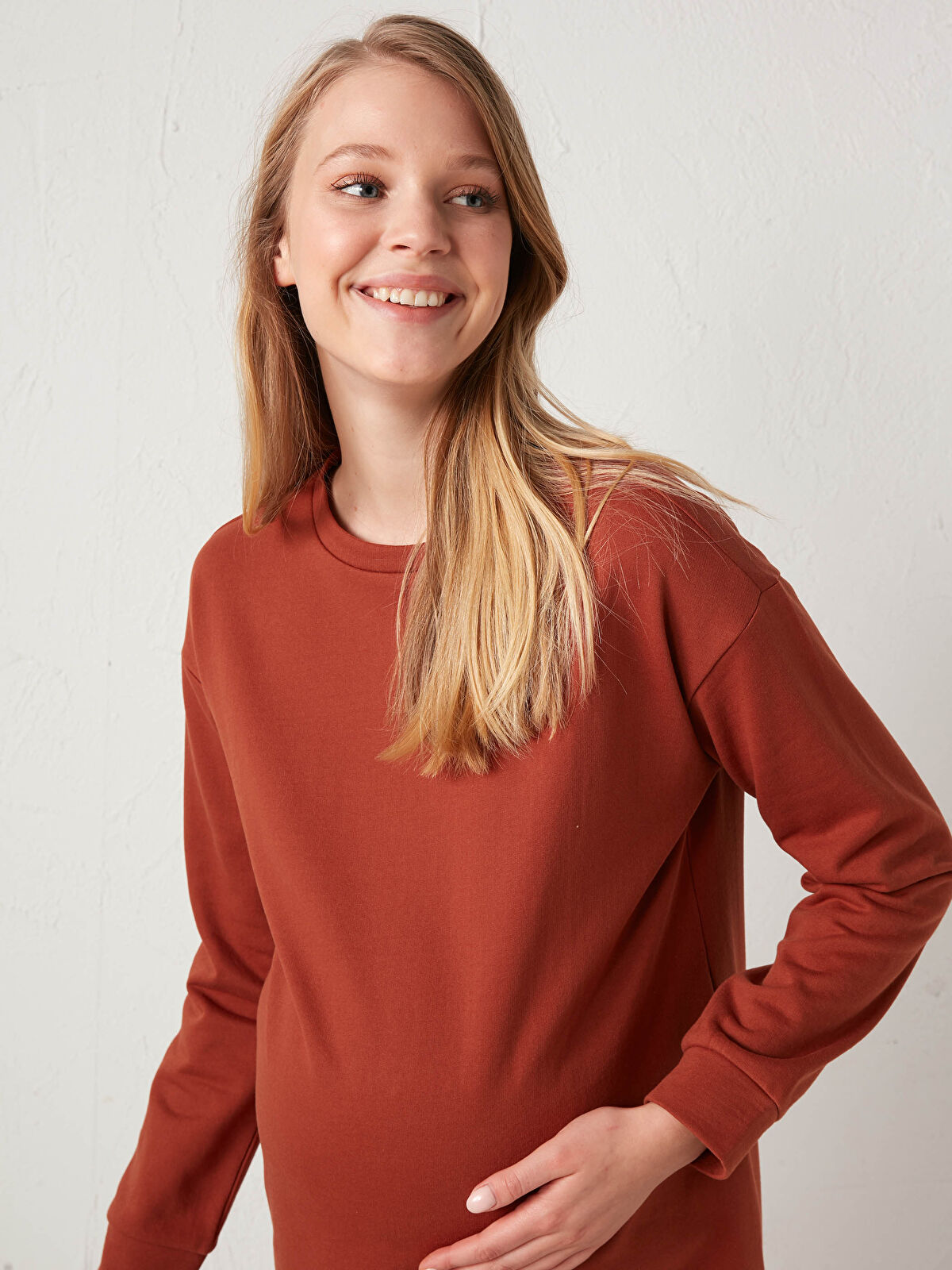 Hamile Bisiklet Yaka Pamuklu Sweatshirt