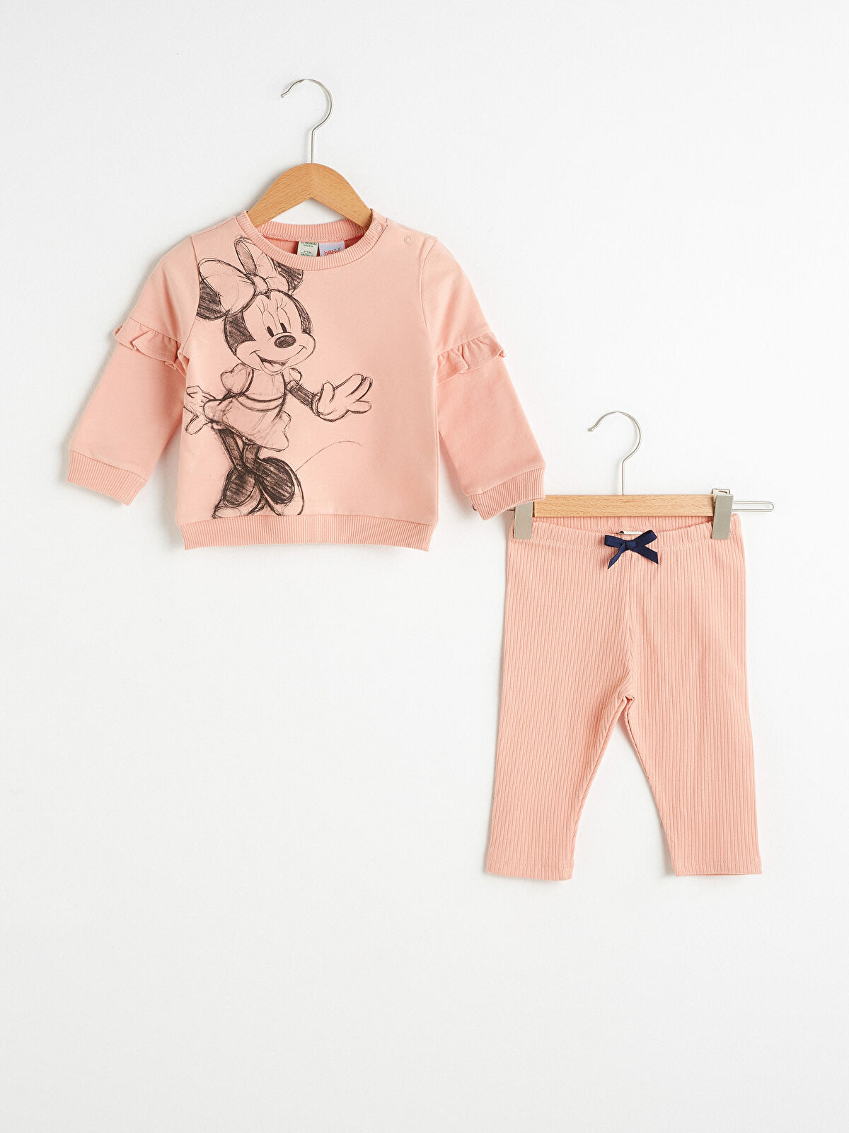 LCW GREEN Kız Bebek Organik Pamuklu Minnie Mouse Baskılı Sweatshirt ve Tayt
