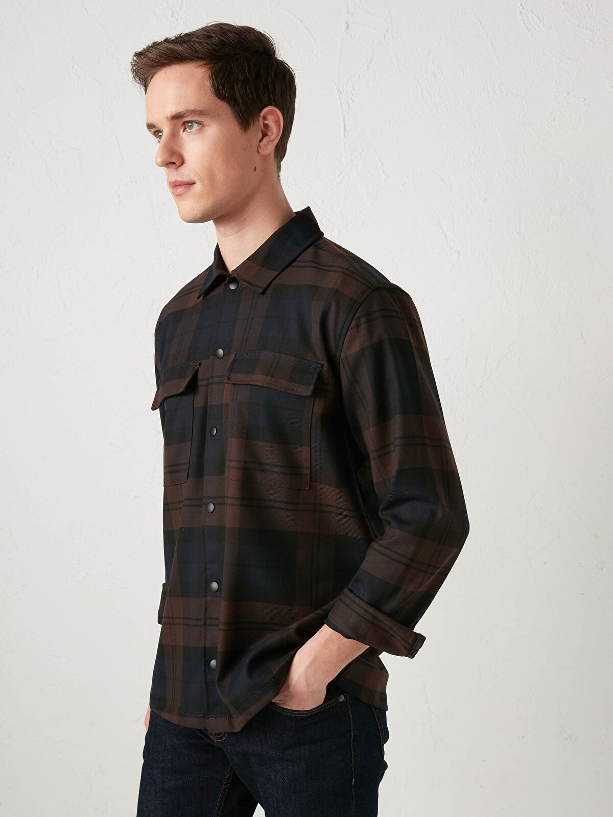 Slim Fit Uzun Kollu Ekose Gabardin Erkek Gömlek Slim Fit Uzun Kollu Ekose Gabardin Erkek Gömlek