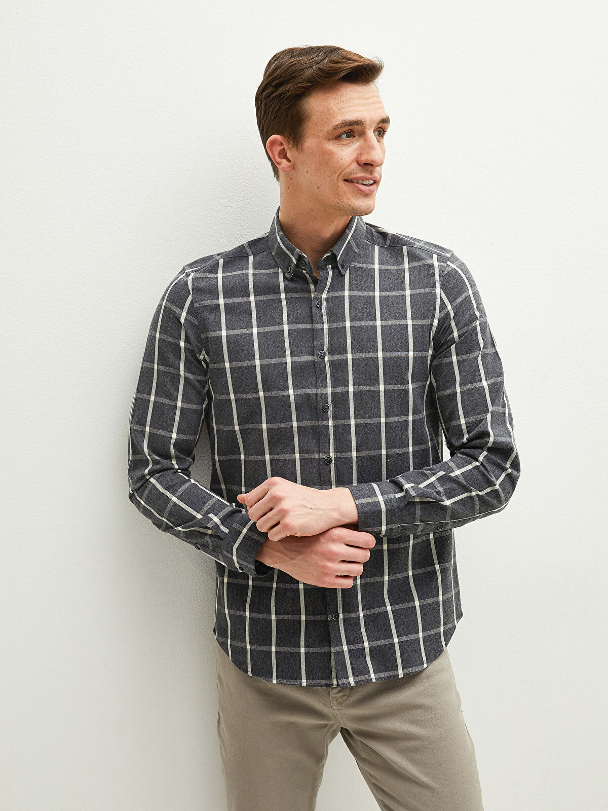 LCW GREEN Slim Fit Uzun Kollu Ekose Gabardin Gömlek LCW GREEN Slim Fit Uzun Kollu Ekose Gabardin Gömlek