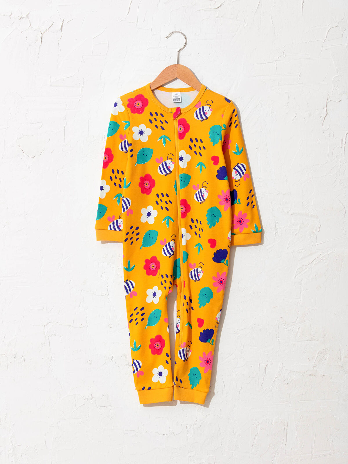 Bisiklet Yaka Uzun Kol Pamuklu Desenli Kız Bebek Tulum