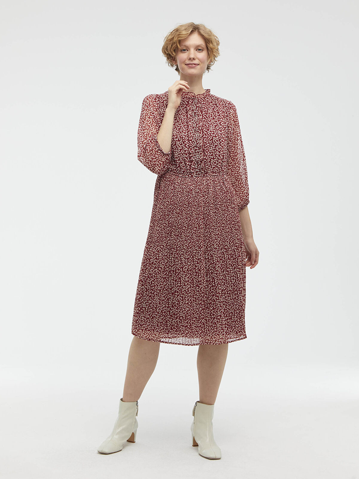 LCW CLASSIC Dik Yaka Uzun Kollu Şifon Kadın Elbise