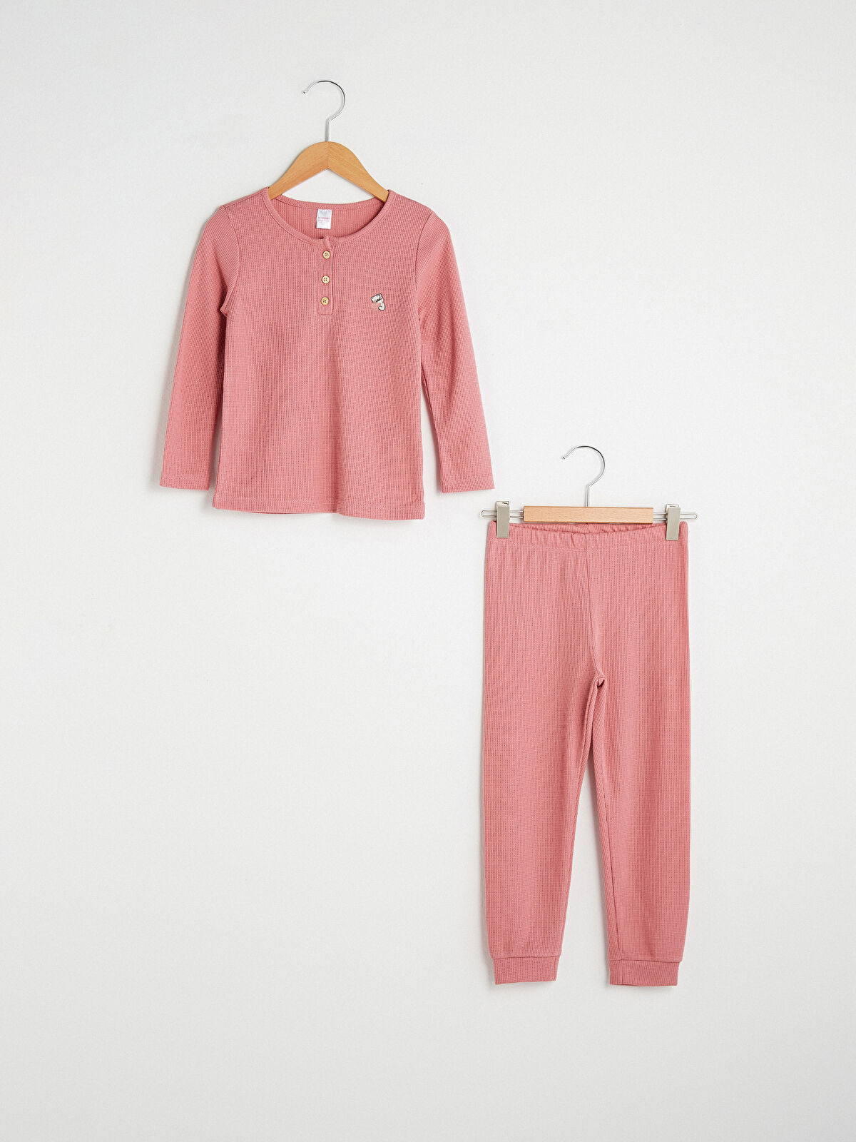 Bisiklet Yaka Nakış Detaylı Uzun Kollu Kız Çocuk Pijama Takımı