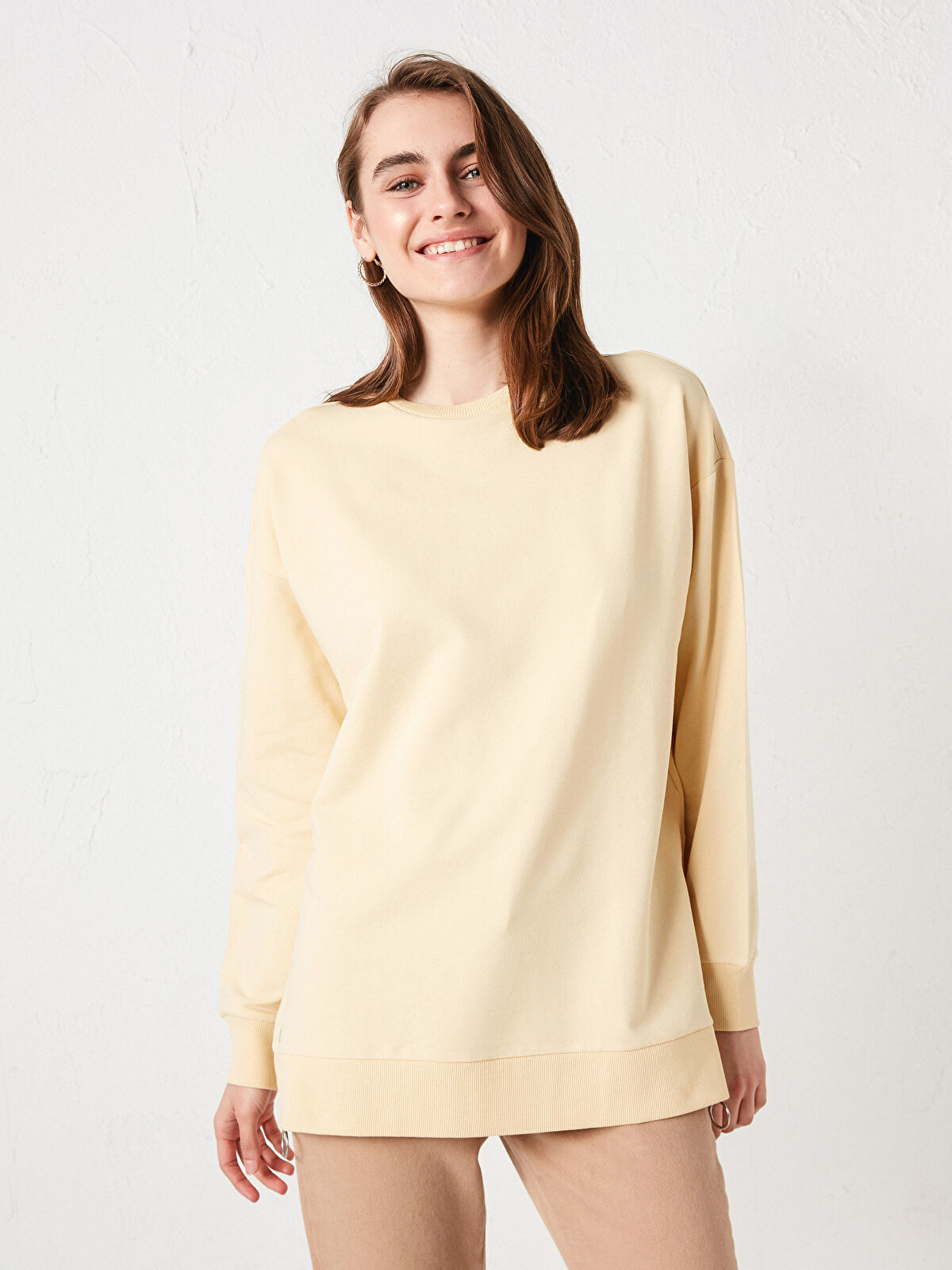 Bisiklet Yaka Fermuar Detaylı Uzun Kollu Kadın Sweatshirt