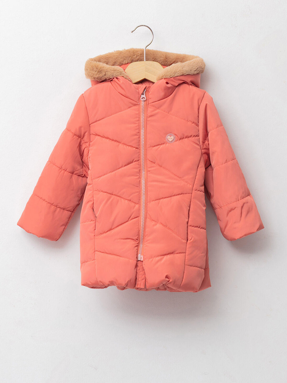 Kapüşonlu Uzun Kollu Basic Kız Bebek Fermuarlı Kaban