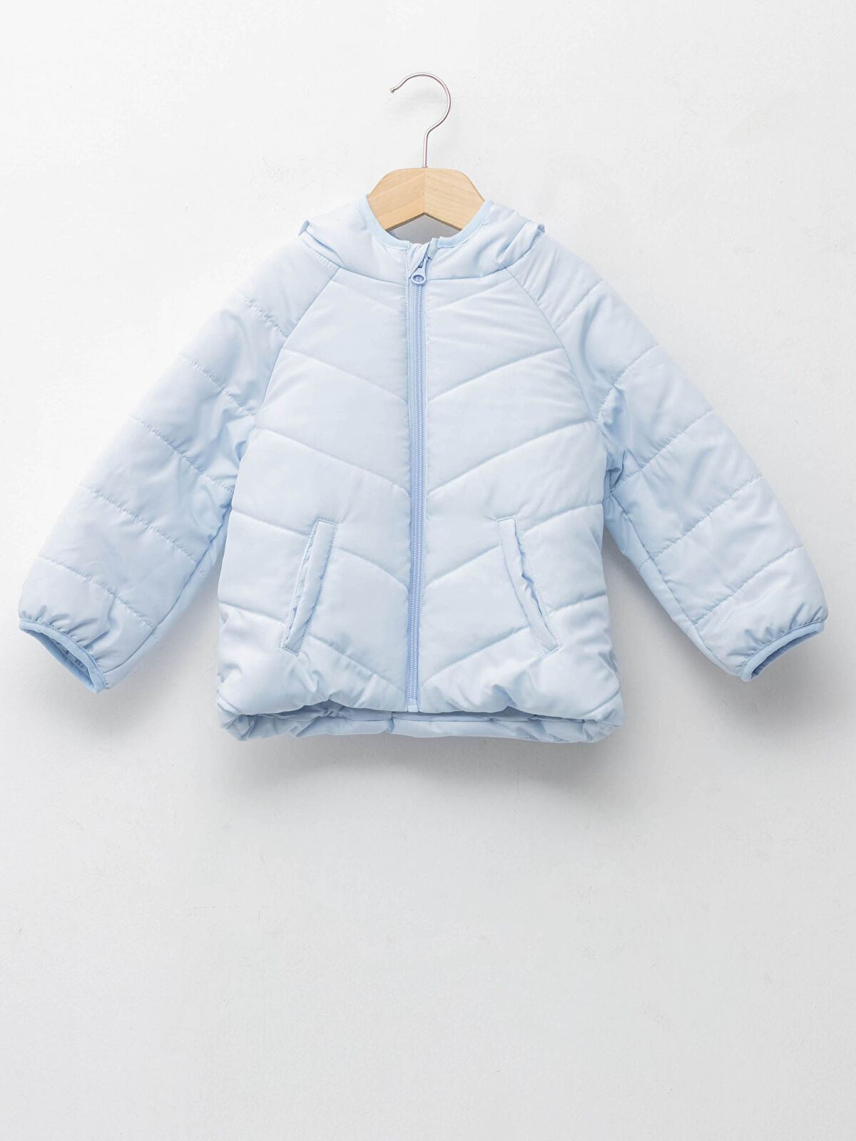 Kapüşonlu Uzun Kollu Basic Kız Bebek Fermuarlı Mont