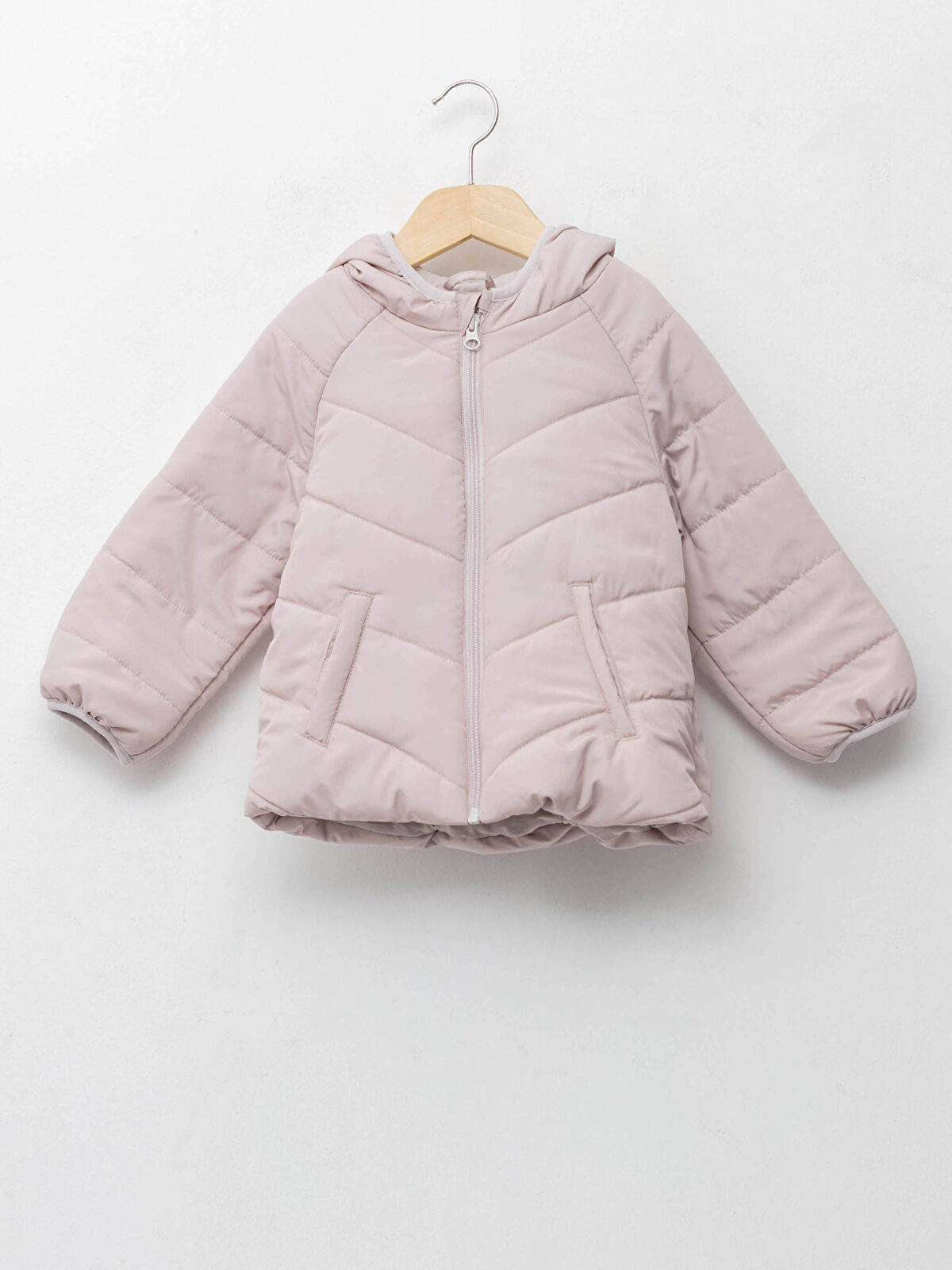 Kapüşonlu Uzun Kollu Basic Kız Bebek Fermuarlı Mont