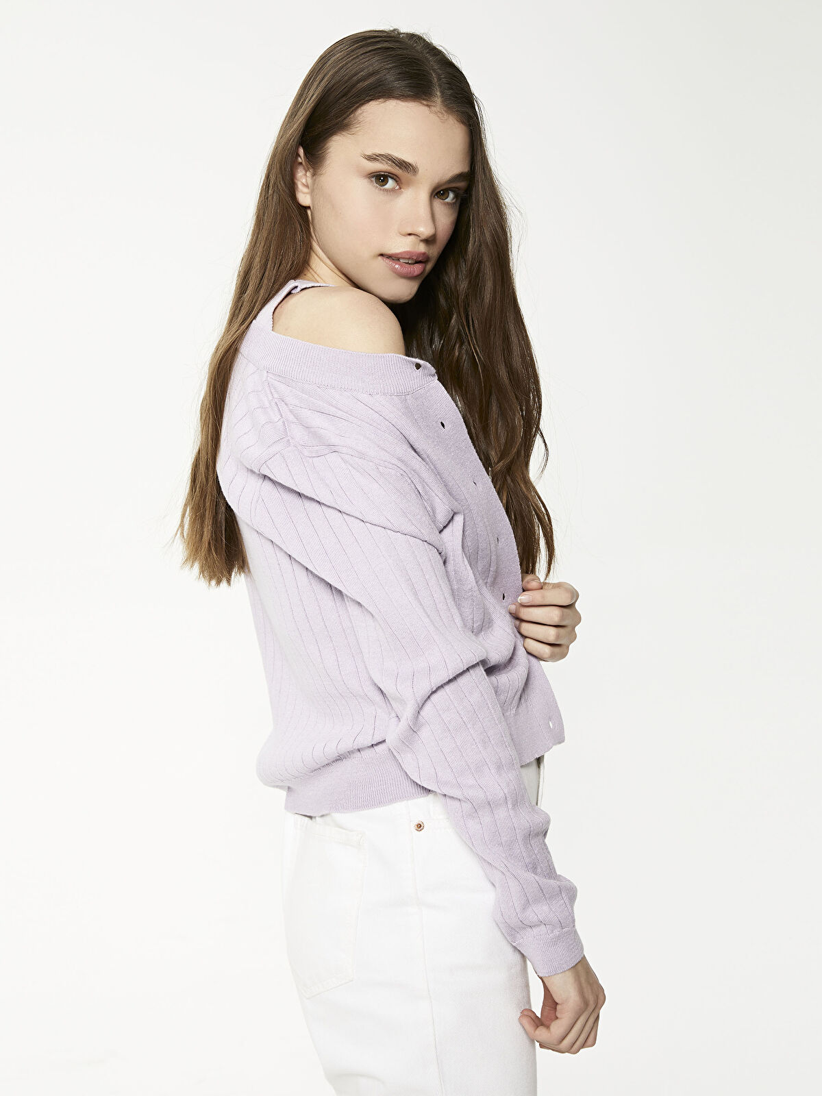 Düğme Detaylı Kadın Triko Atlet ve Hırka