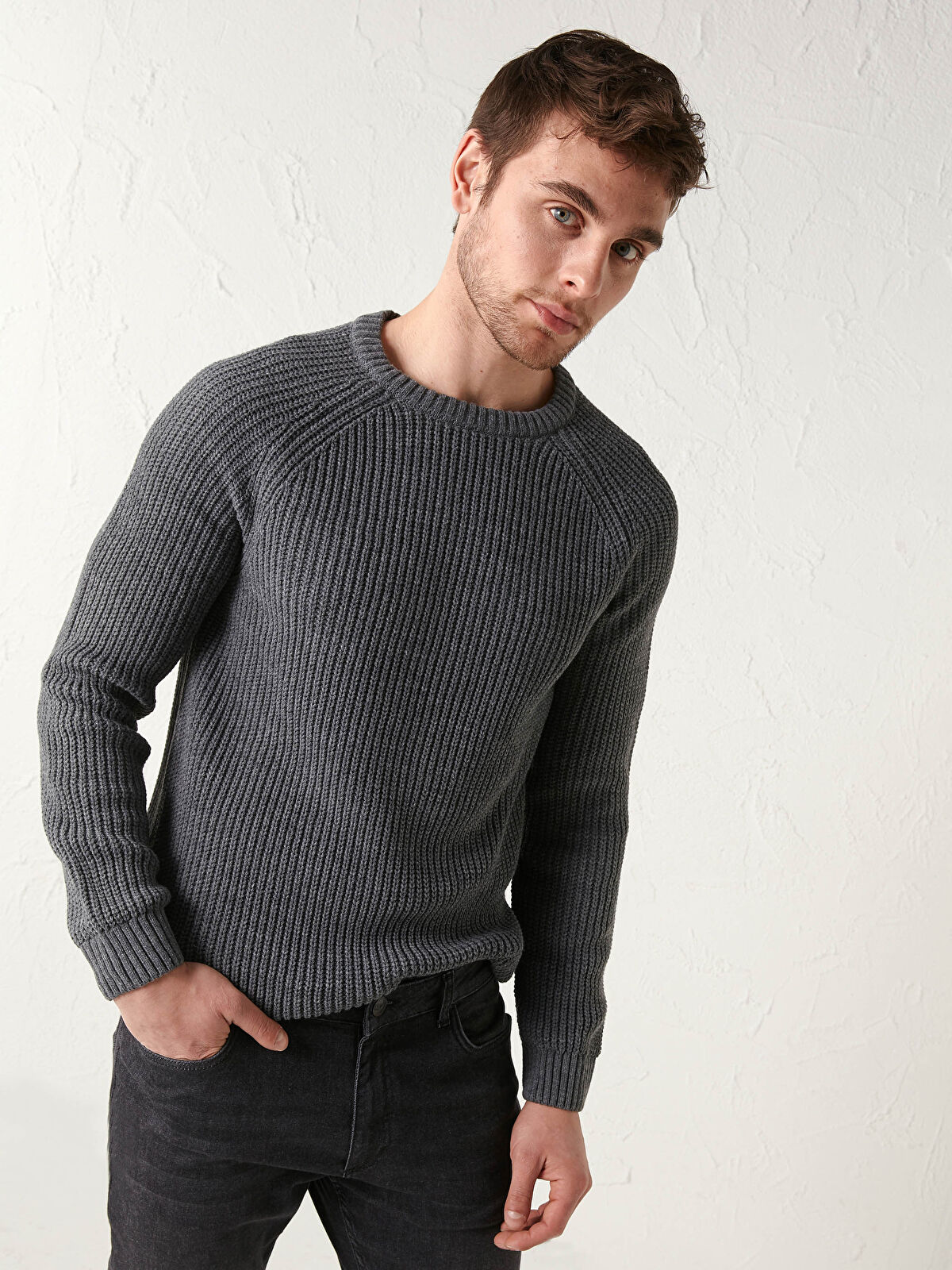 Bisiklet Yaka Uzun Kollu Kalın Erkek Triko Kazak Bisiklet Yaka Uzun Kollu Kalın Erkek Triko Kazak