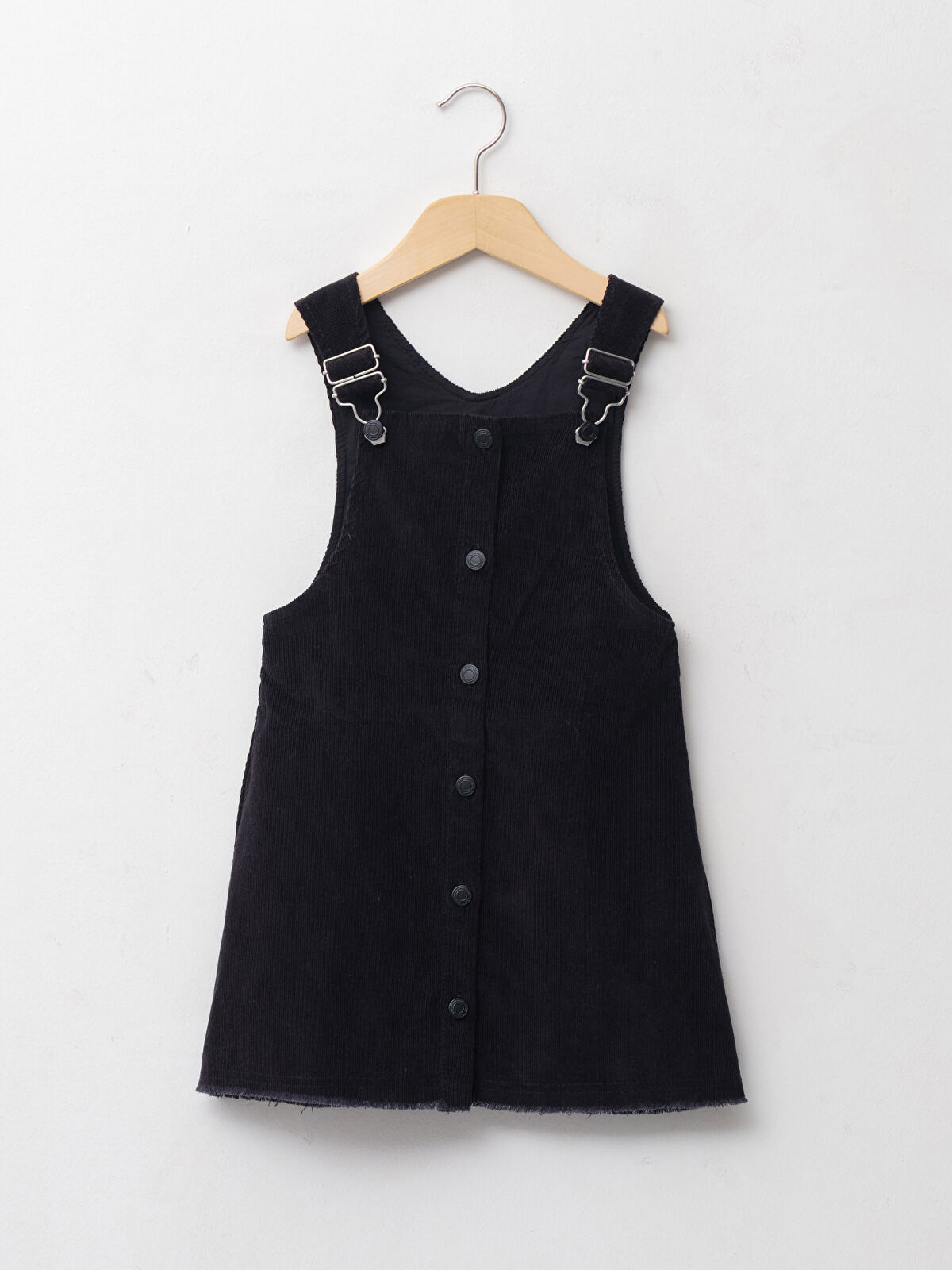 Kare Yaka Basic Kadife Kız Çocuk Salopet Elbise