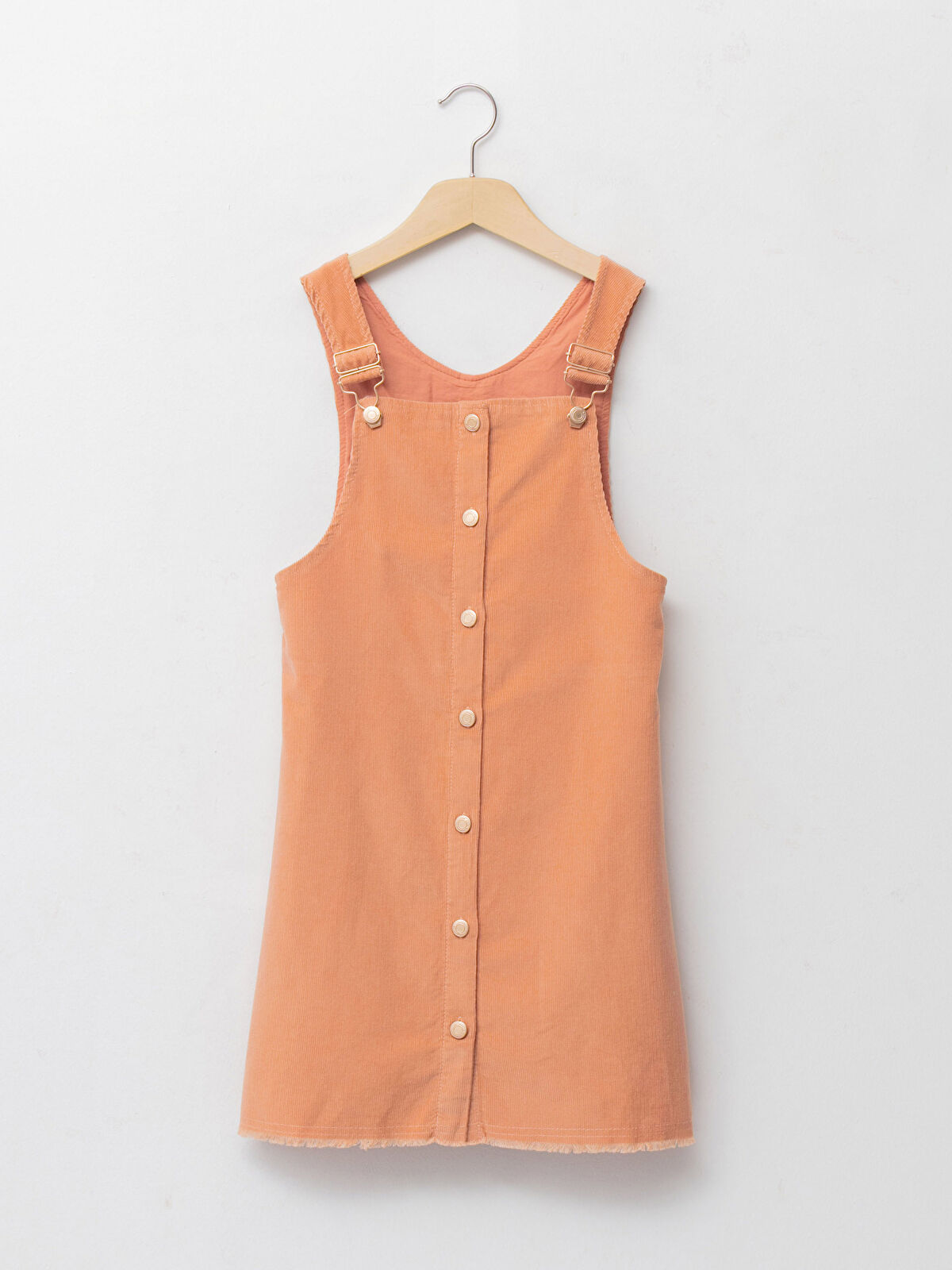 Kare Yaka Basic Kadife Kız Çocuk Salopet Elbise