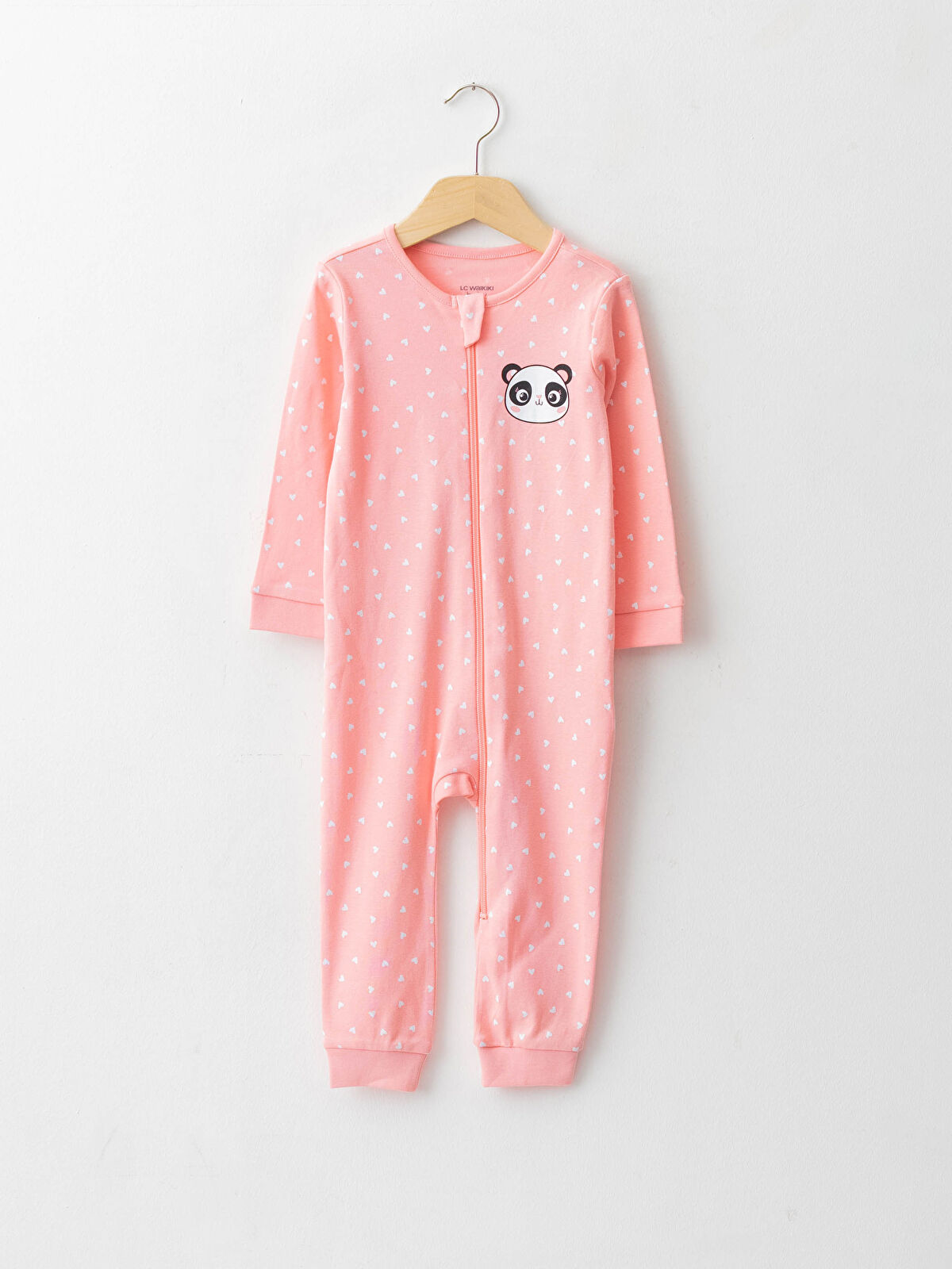 Bisiklet Yaka Uzun Kollu Baskılı Pamuklu Kız Bebek Fermuarlı Tulum