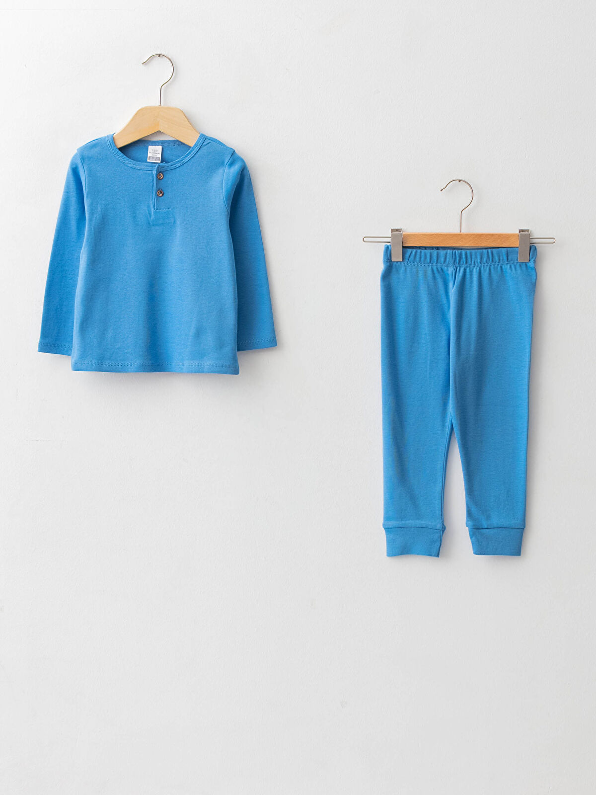 Bisiklet Yaka Uzun Kollu Basic Pamuklu Erkek Bebek Pijama Takımı