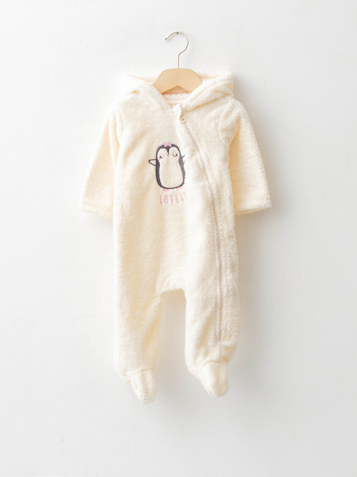 Kapüşonlu Uzun Kollu Pelüş Kız Bebek Tulum