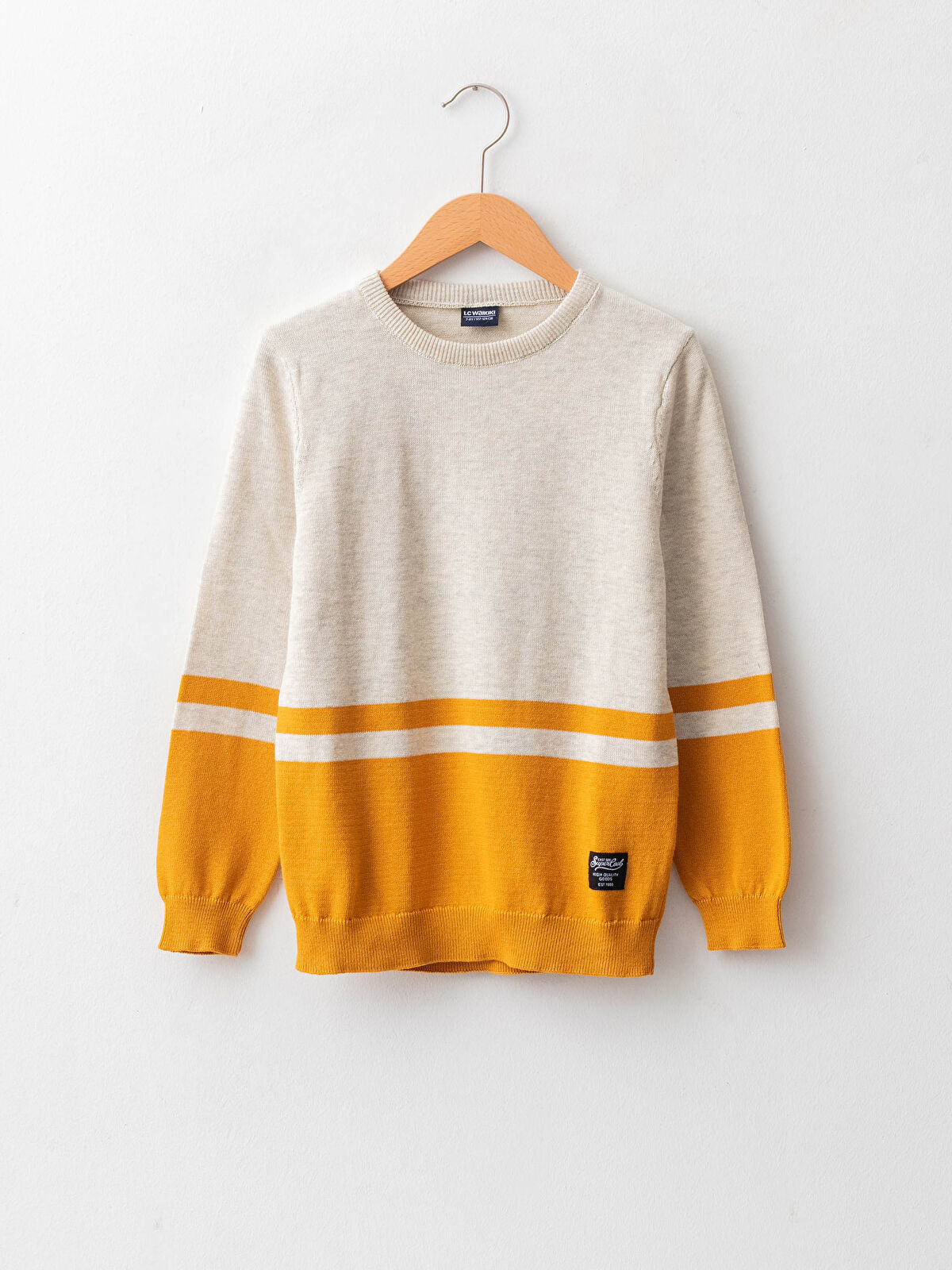 Bisiklet Yaka Renk Bloklu Uzun Kollu Erkek Çocuk İnce Triko Kazak