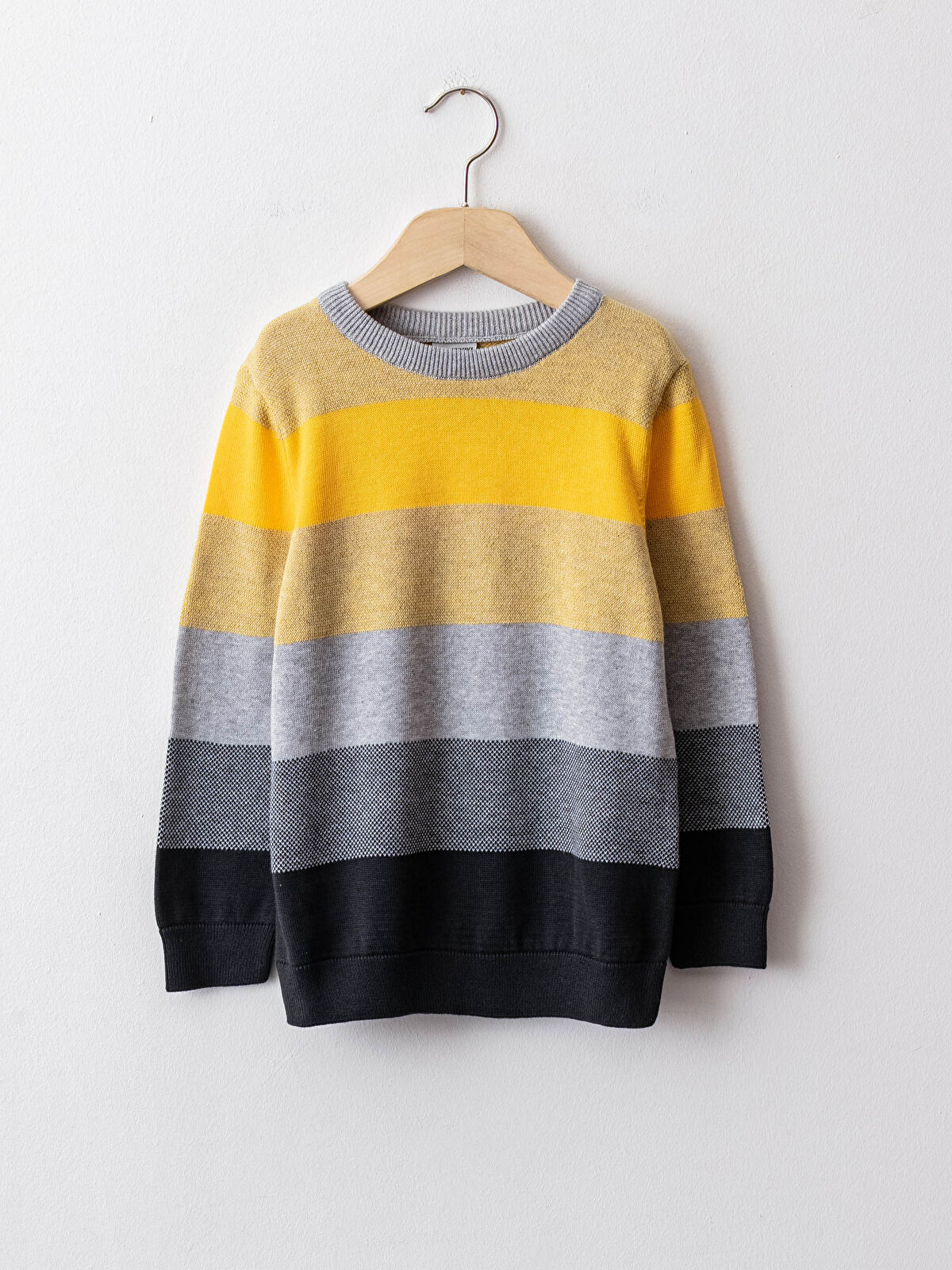 Bisiklet Yaka Çizgili Uzun Kollu Erkek Çocuk İnce Triko Kazak