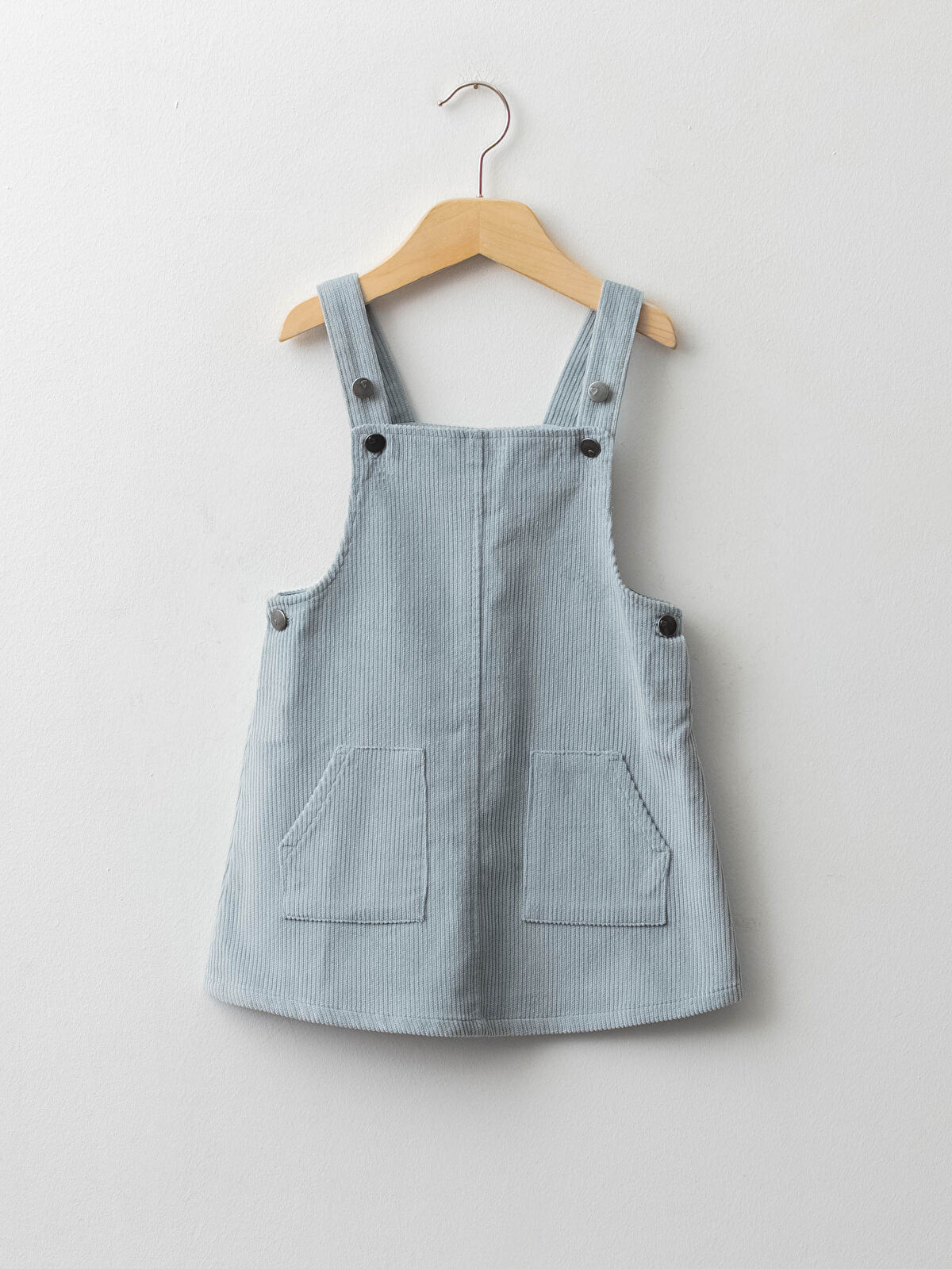 Kare Yaka Askılı Basic Kadife Kız Bebek Elbise