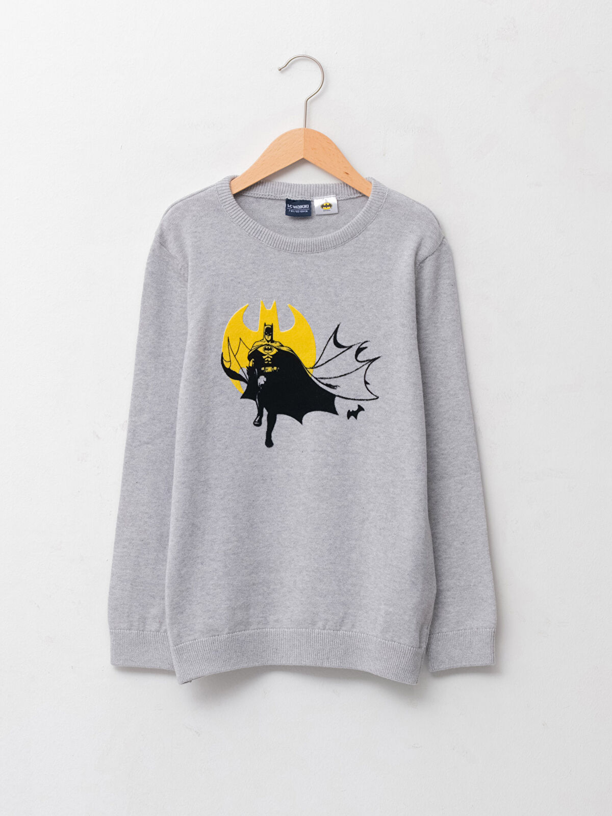 Bisiklet Yaka Batman Desenli Uzun Kollu Erkek Çocuk İnce Triko Kazak