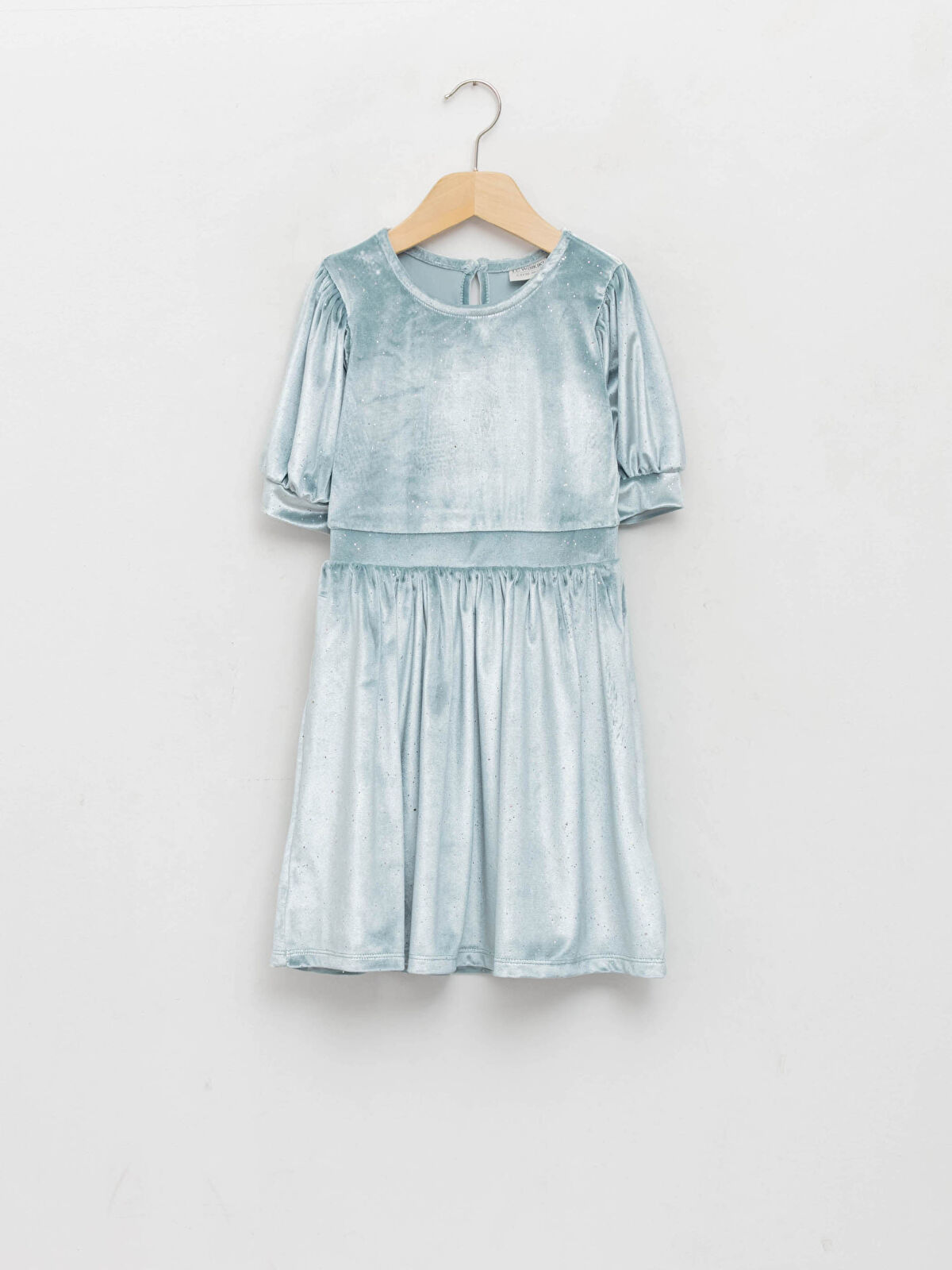 Bisiklet Yaka Basic Kısa Kollu Kadife Kız Çocuk Elbise