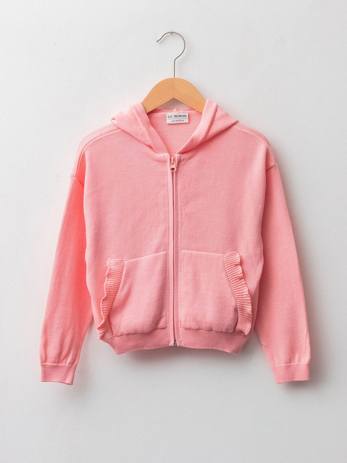 Kapüşonlu Basic Uzun Kollu Fermuarlı Kız Çocuk Triko Hırka