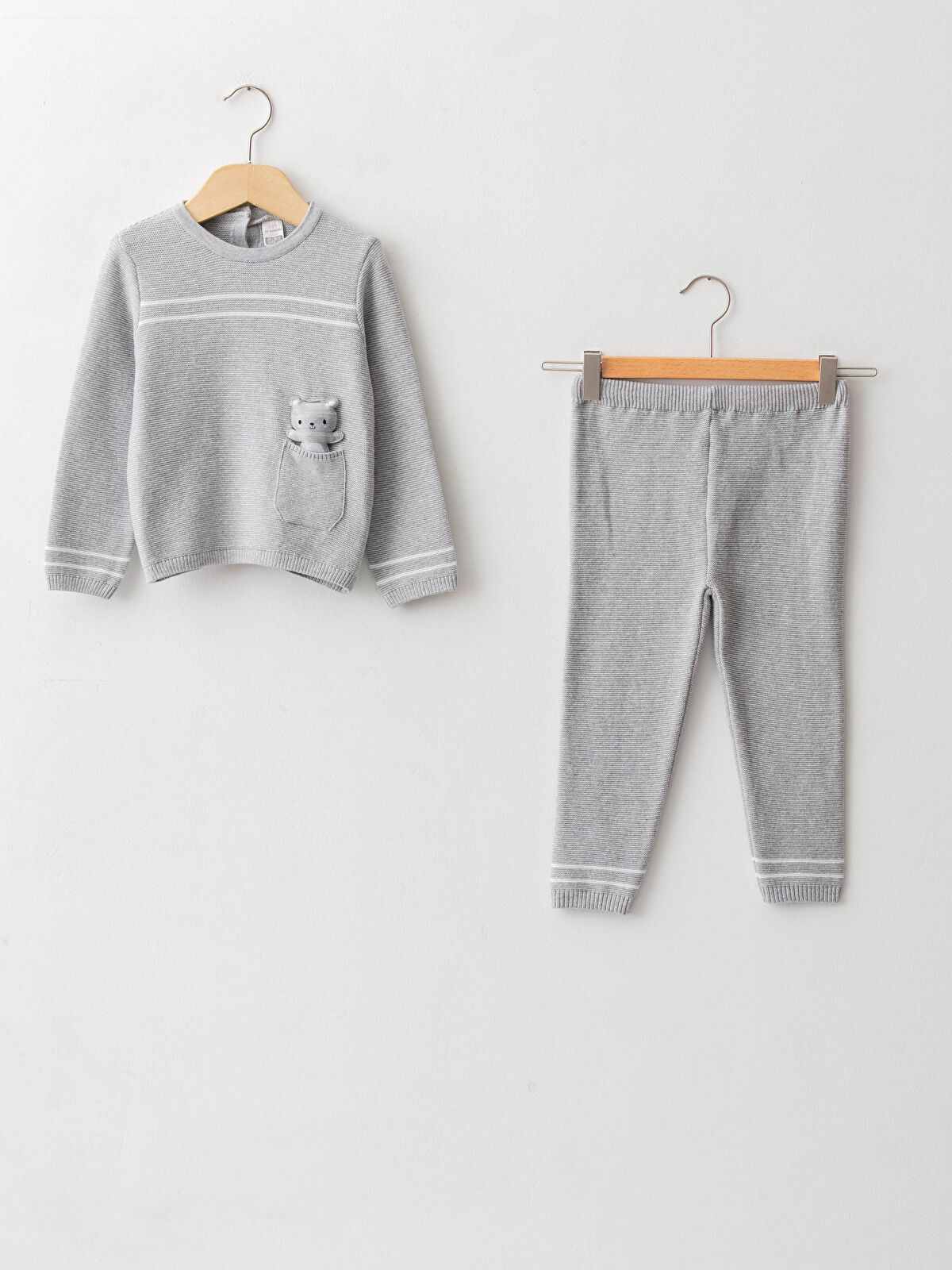 Bisiklet Yaka Uzun Kollu Çizgili Triko Kazak ve Triko Tayt 2'li Takım