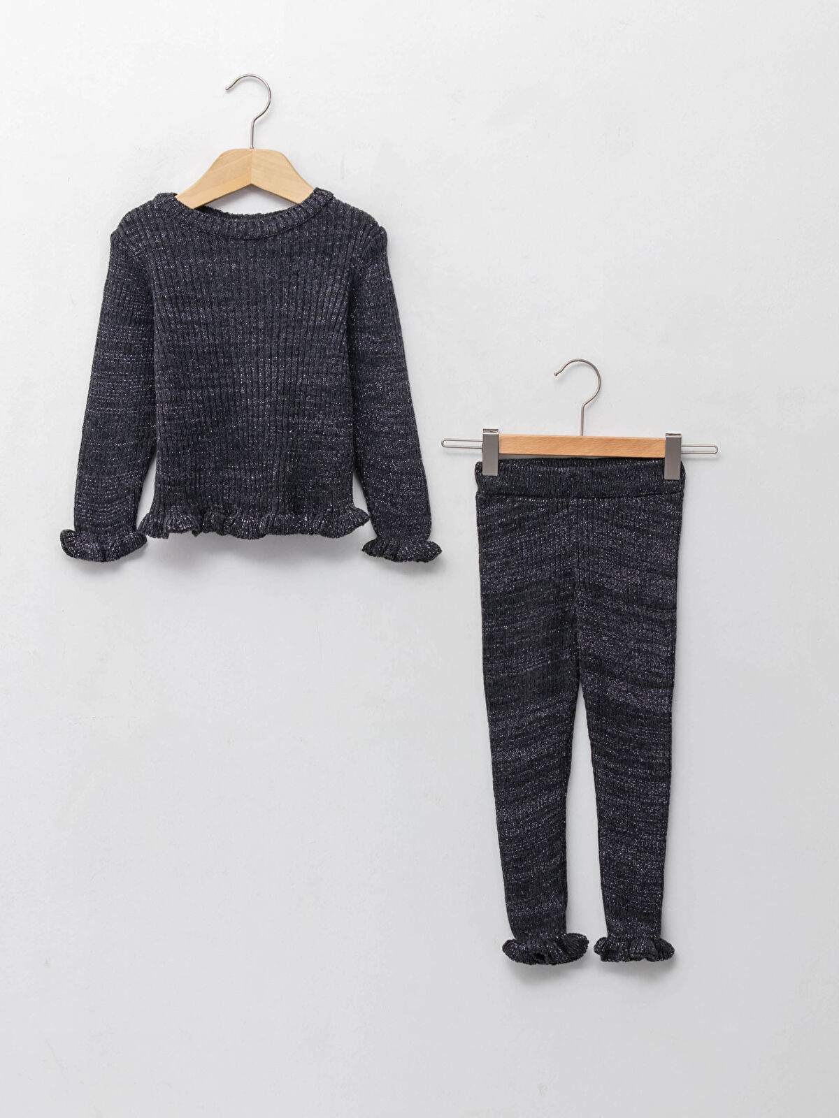 Bisiklet Yaka Uzun Kollu Kız Bebek Triko Kazak ve Pantolon 2'li Takım
