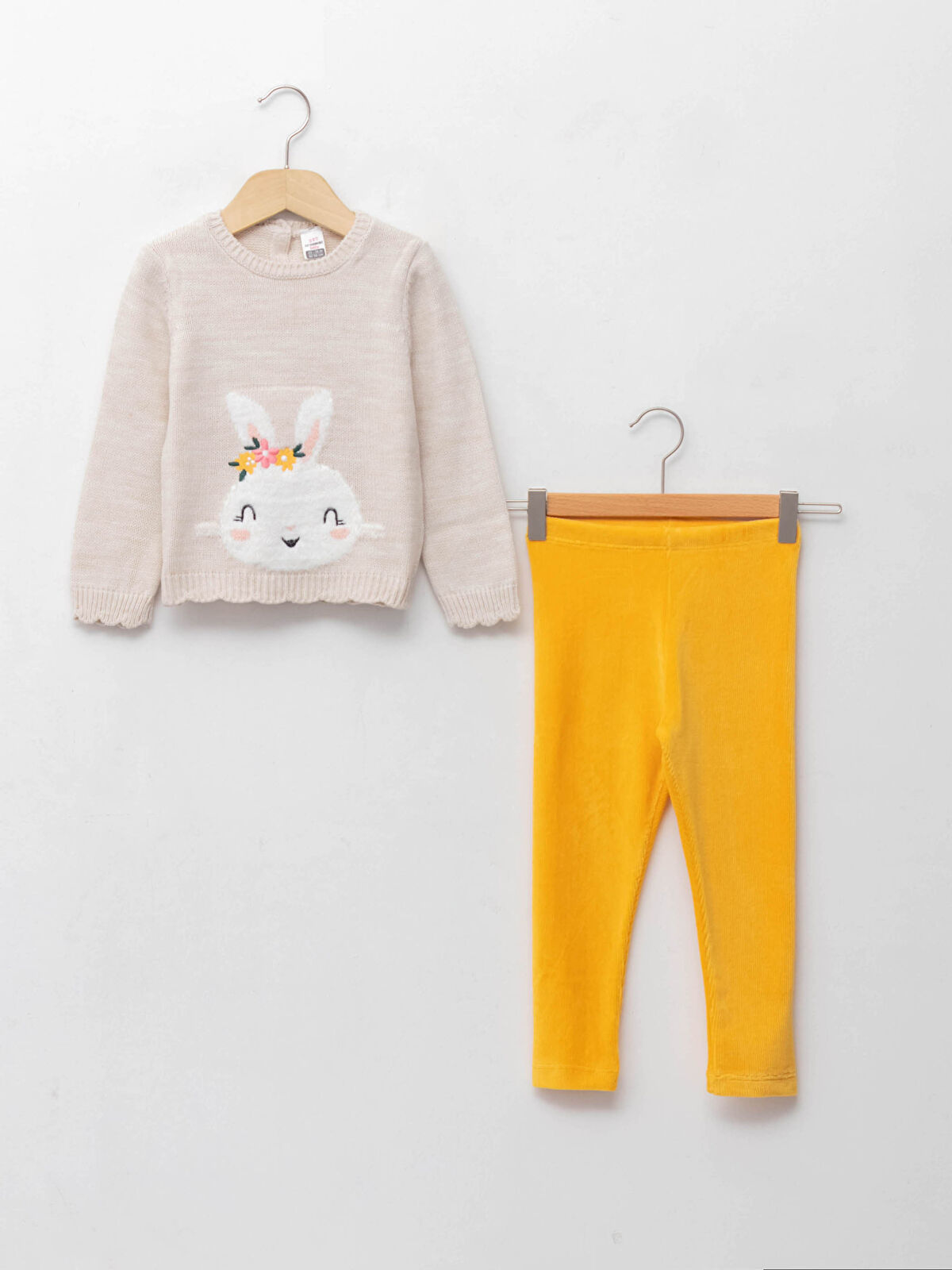 Bisiklet Yaka Uzun Kollu Kız Bebek Kazak ve Pantolon 2'li Takım