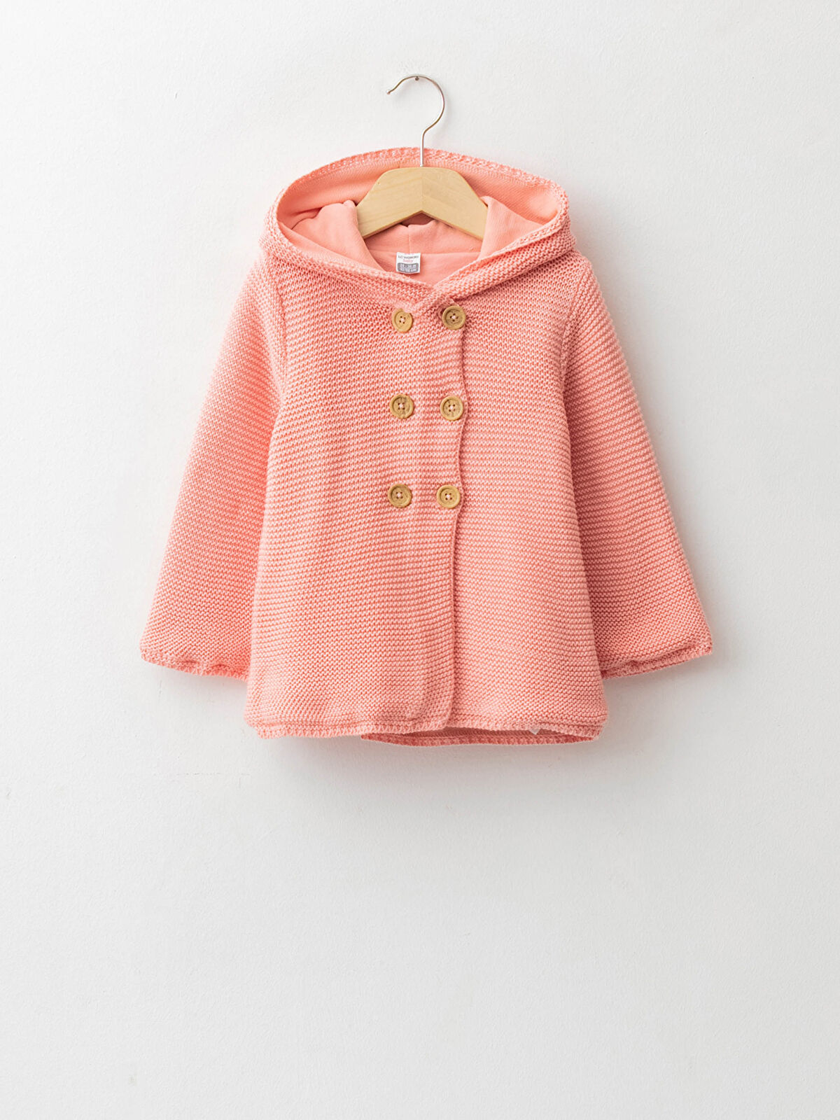 Kapüşonlu Uzun Kollu Kendinden Desenli Pamuklu Kız Bebek Triko Hırka