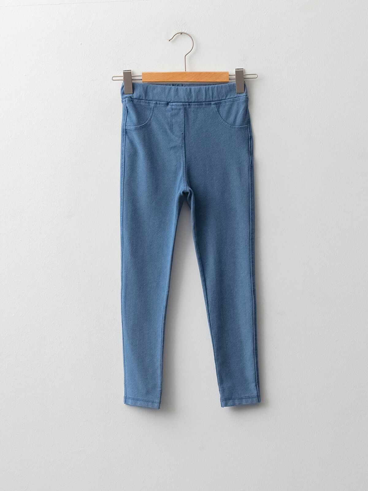 Beli Lastikli Denim Görünümlü Kız Çocuk Uzun Tayt