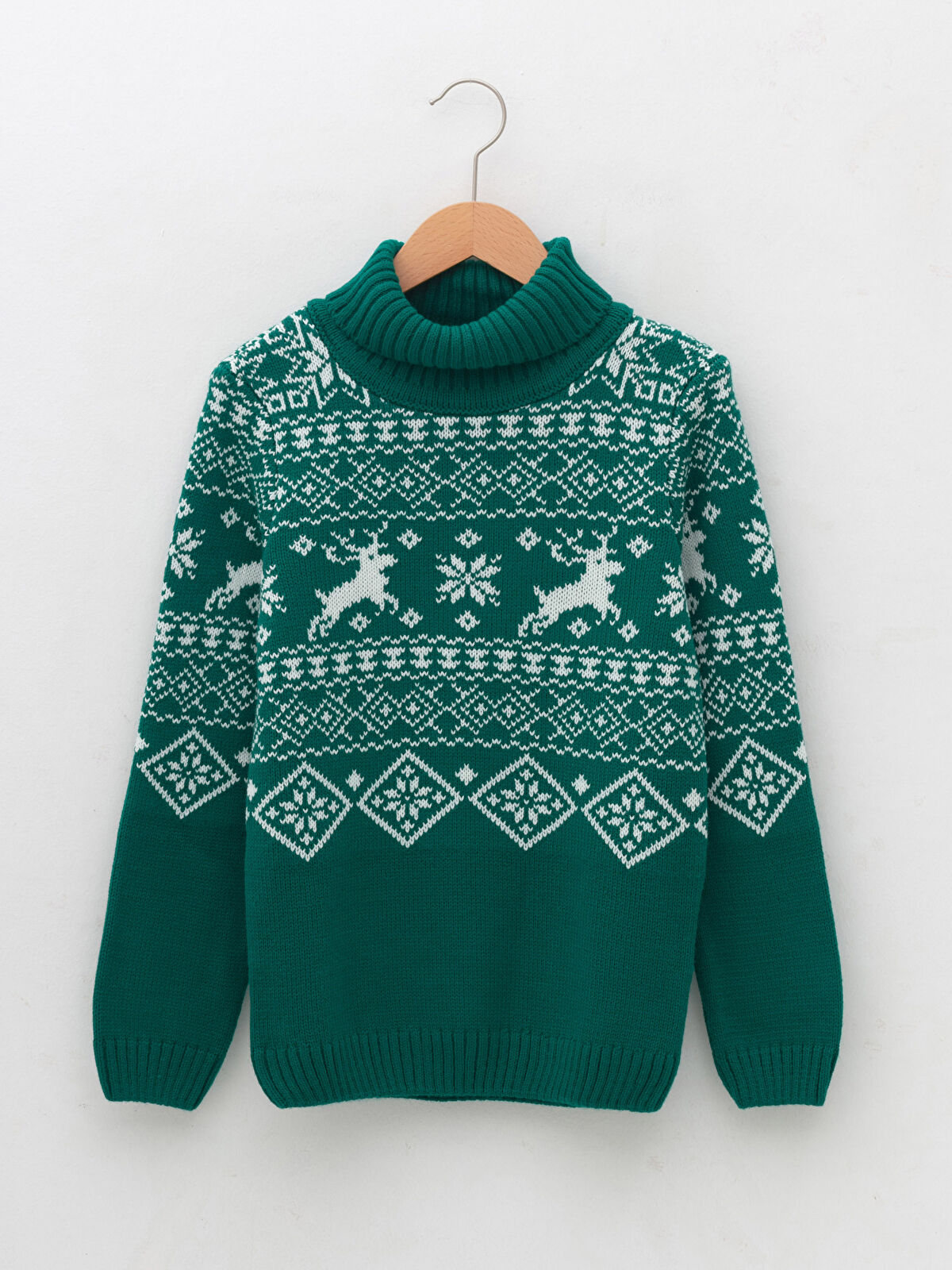 Balıkçı Yaka Yılbaşı Temalı Uzun Kollu Erkek Çocuk Triko Kazak