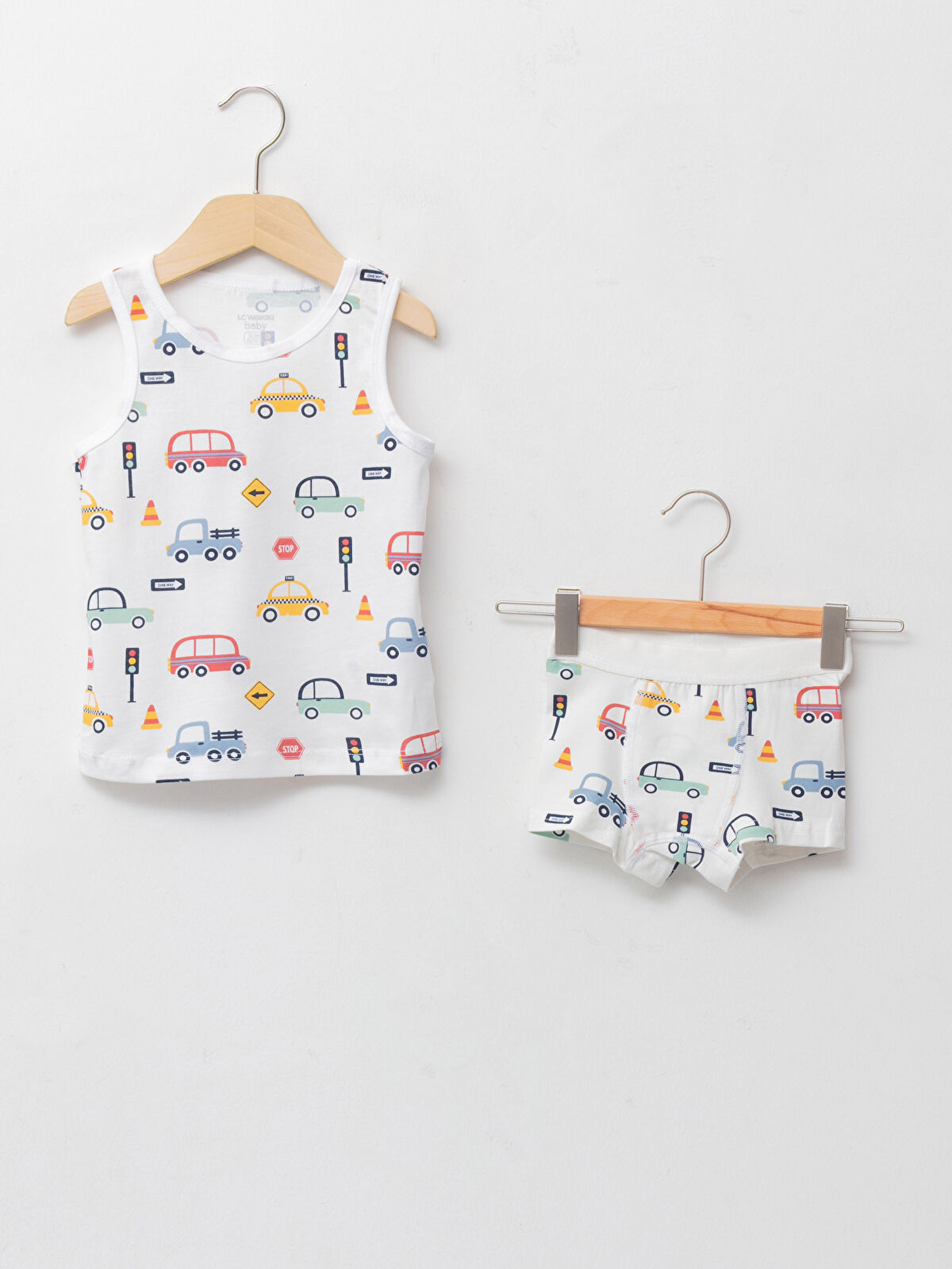 Bisiklet Yaka Baskılı Pamuklu Erkek Bebek Atlet ve Boxer 2'li Takım