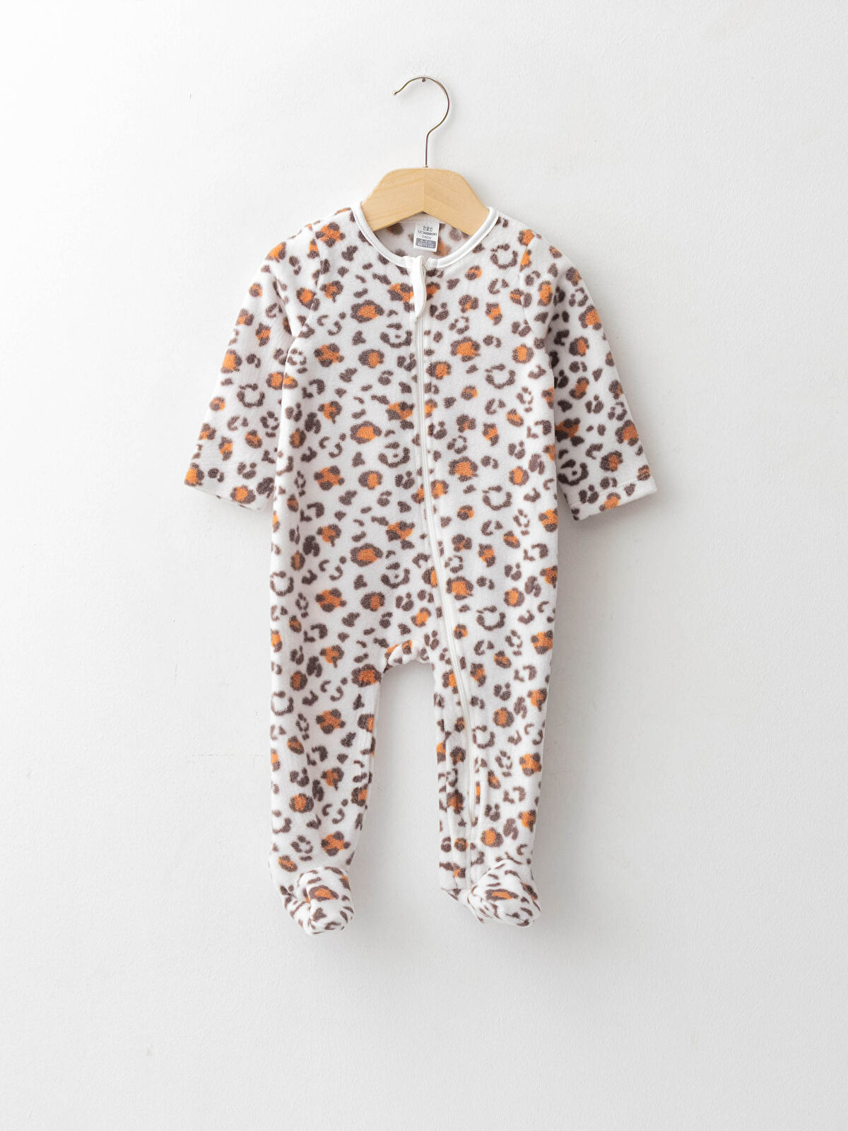 Bisiklet Yaka Uzun Kollu Desenli Kız Bebek Fermuarlı Tulum