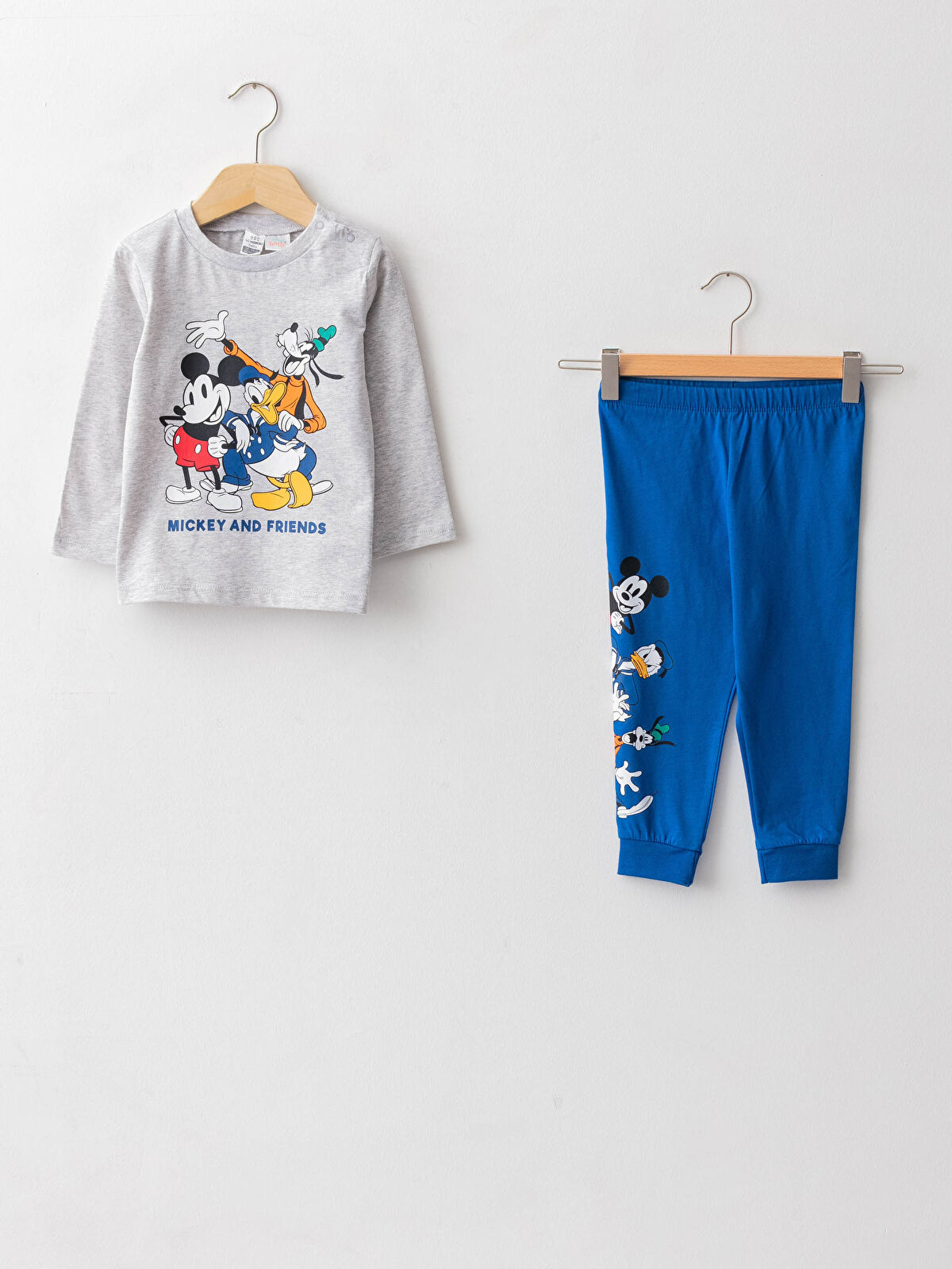 Bisiklet Yaka Uzun Kollu Disney Baskılı Pamuklu Erkek Bebek Pijama Takımı