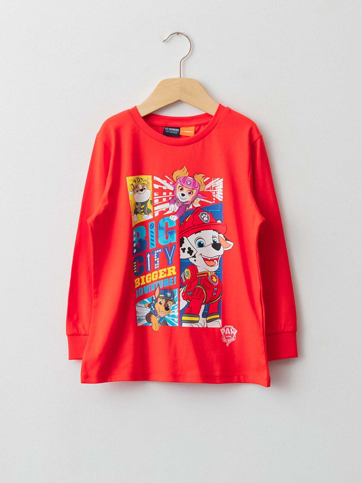 Bisiklet Yaka Paw Patrol Baskılı Uzun Kollu Pamuklu Erkek Çocuk Tişört