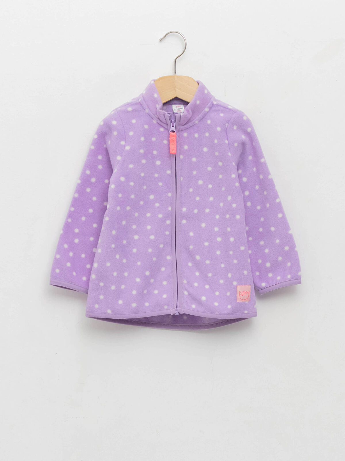 Dik Yaka Uzun Kollu Puantiyeli Polar Kız Bebek Fermuarlı Sweatshirt