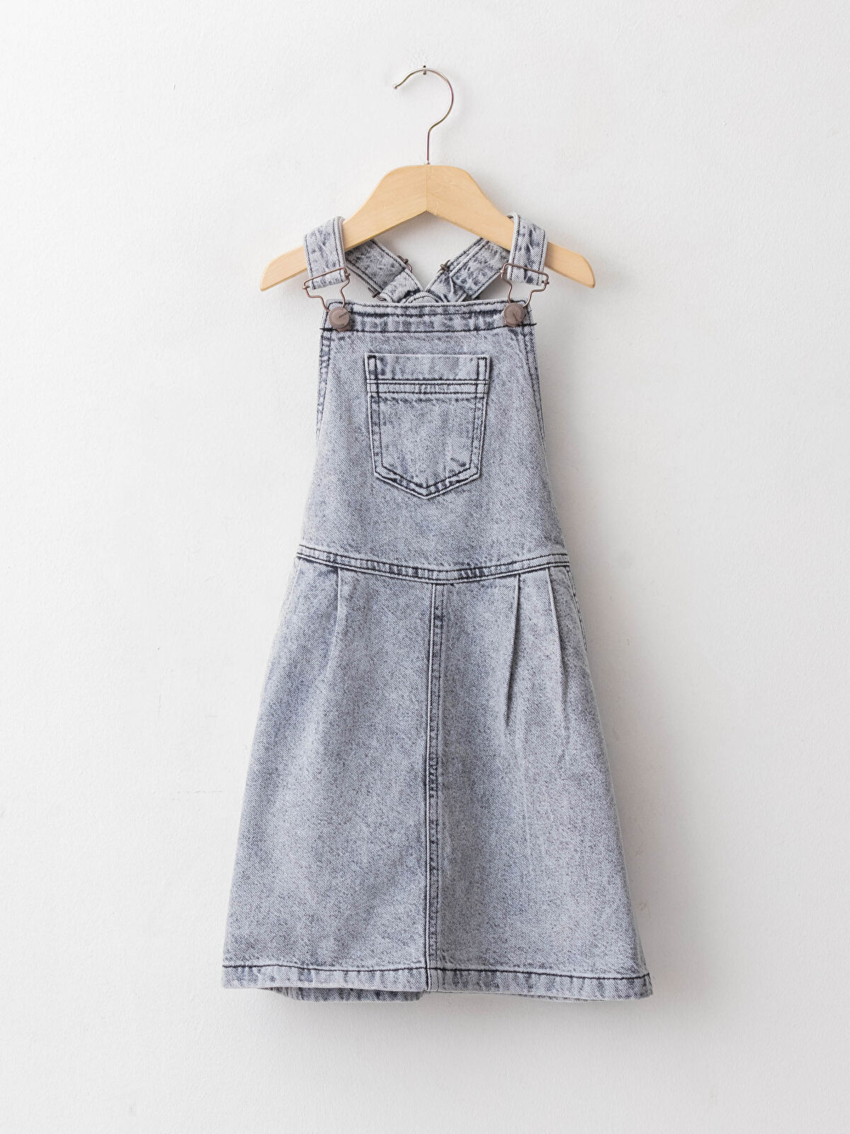 Kare Yaka Basic Askılı Kız Çocuk Jean Elbise