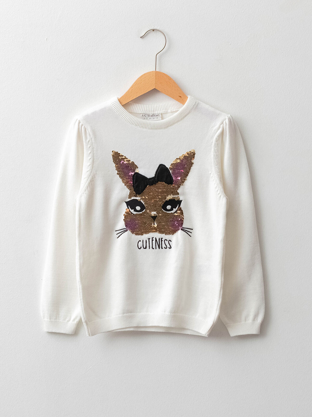 Bisiklet Yaka Çift Yönlü Payetli Uzun Kollu Kız Çocuk Triko Kazak