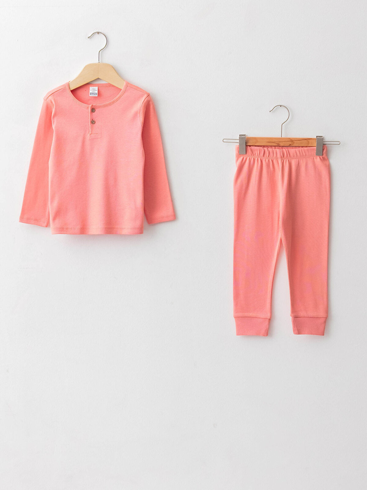 Bisiklet Yaka Uzun Kollu Basic Pamuklu Kız Bebek Pijama Takımı