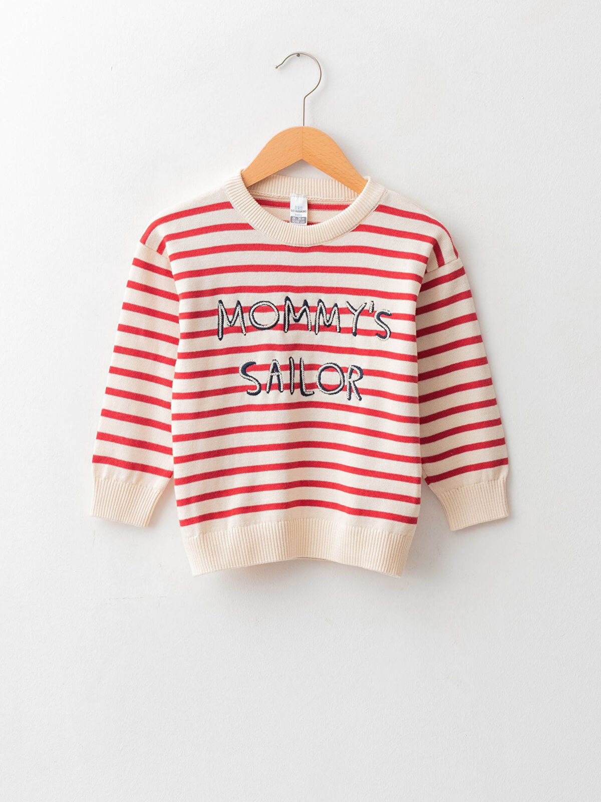 Bisiklet Yaka Uzun Kollu Çizgili Pamuklu Erkek Bebek Triko Kazak