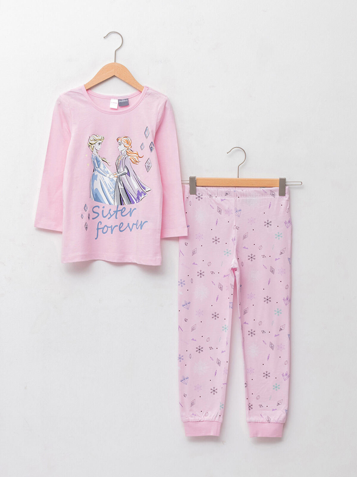 Bisiklet Yaka Frozen Baskılı Uzun Kollu Kız Çocuk Pijama Takımı