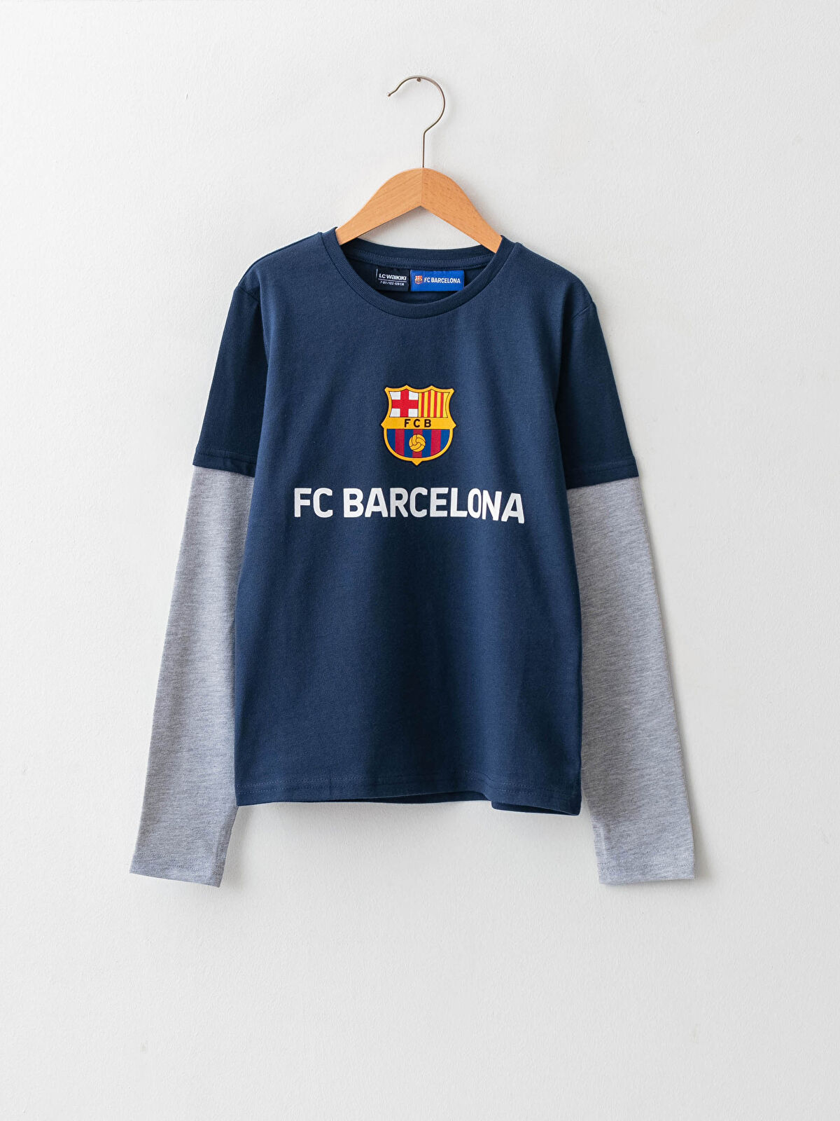 Bisiklet Yaka Barcelona Baskılı Uzun Kollu Erkek Çocuk Tişört