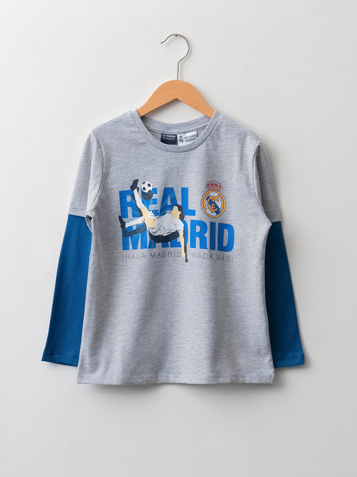 Bisiklet Yaka Real Madrid Baskılı Uzun Kollu Erkek Çocuk Tişört