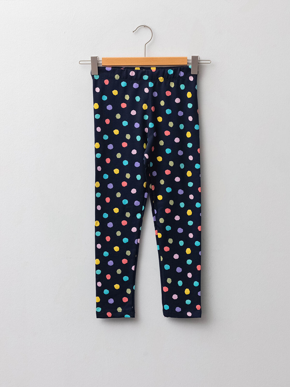 Beli Lastikli Puantiyeli Pamuklu Kız Çocuk Uzun Tayt