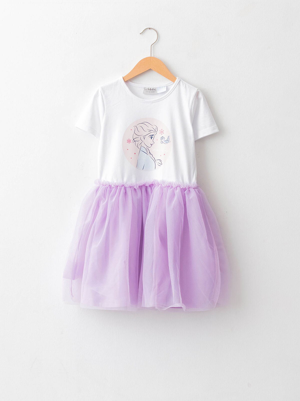 Bisiklet Yaka Elsa Baskılı Kısa Kollu Kız Çocuk Elbise