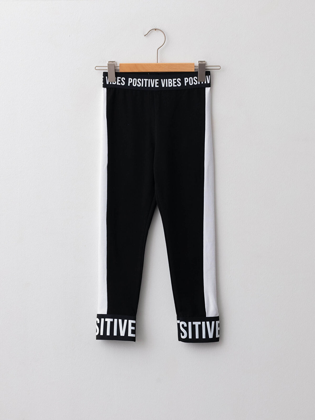 Beli Lastikli Slogan Yazı Baskılı Kız Çocuk Uzun Tayt