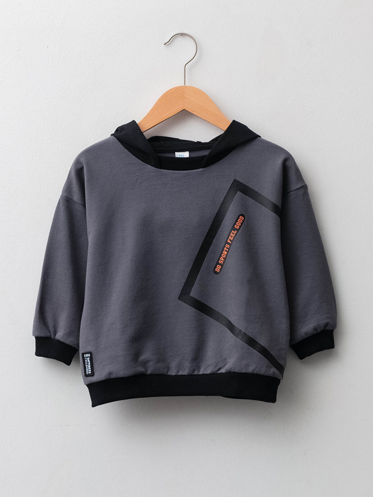 Kapüşonlu Uzun Kollu Baskılı Pamuklu Erkek Bebek Sweatshirt Kapüşonlu Uzun Kollu Baskılı Pamuklu Erkek Bebek Sweatshirt