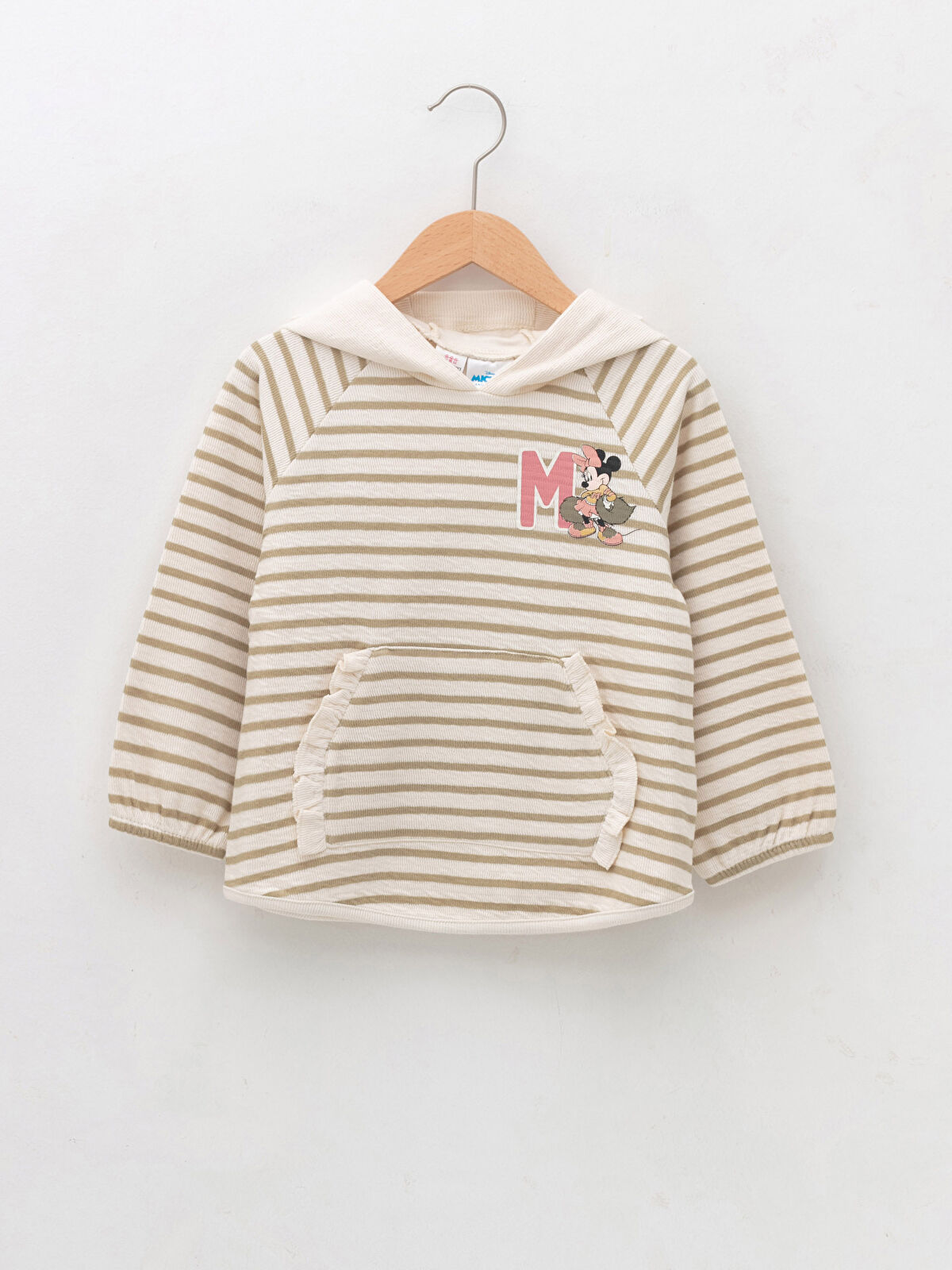 Kapüşonlu Uzun Kollu Çizgili Minnie Mouse Baskılı Kız Bebek Sweatshirt
